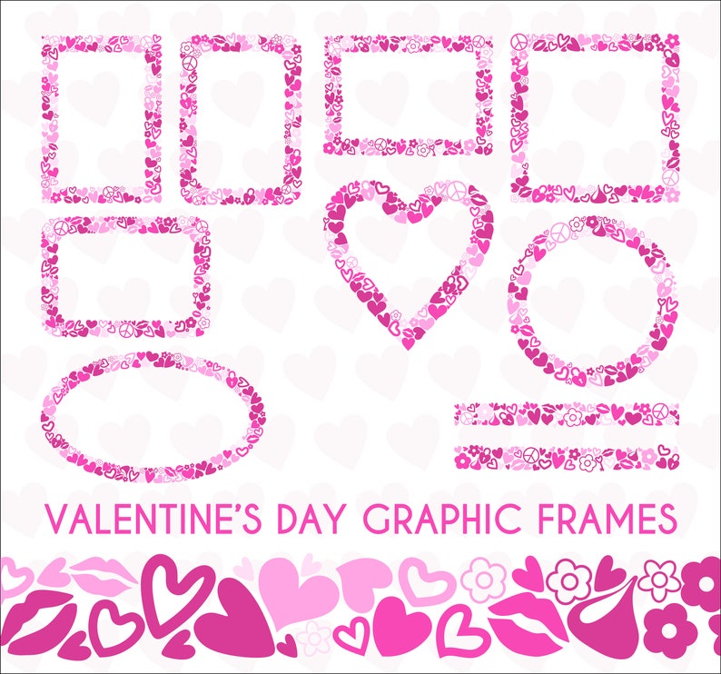 Valentine's Day Frames SVG Clip Art. Love Framing Graphic Elements in ...