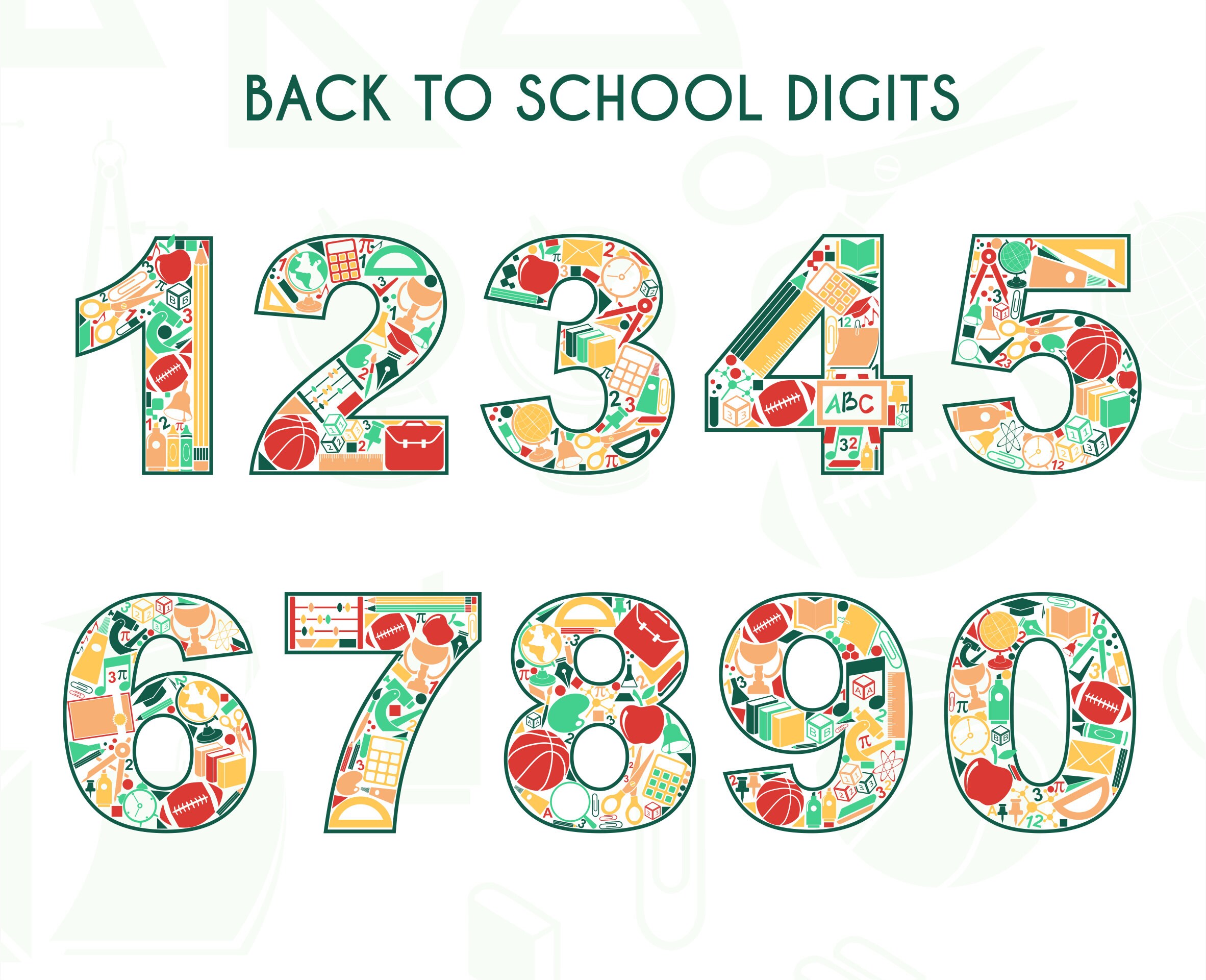School Birthday Numbers PNG, SVG Clipart. 0-9 Homeschooling Digits Clip ...