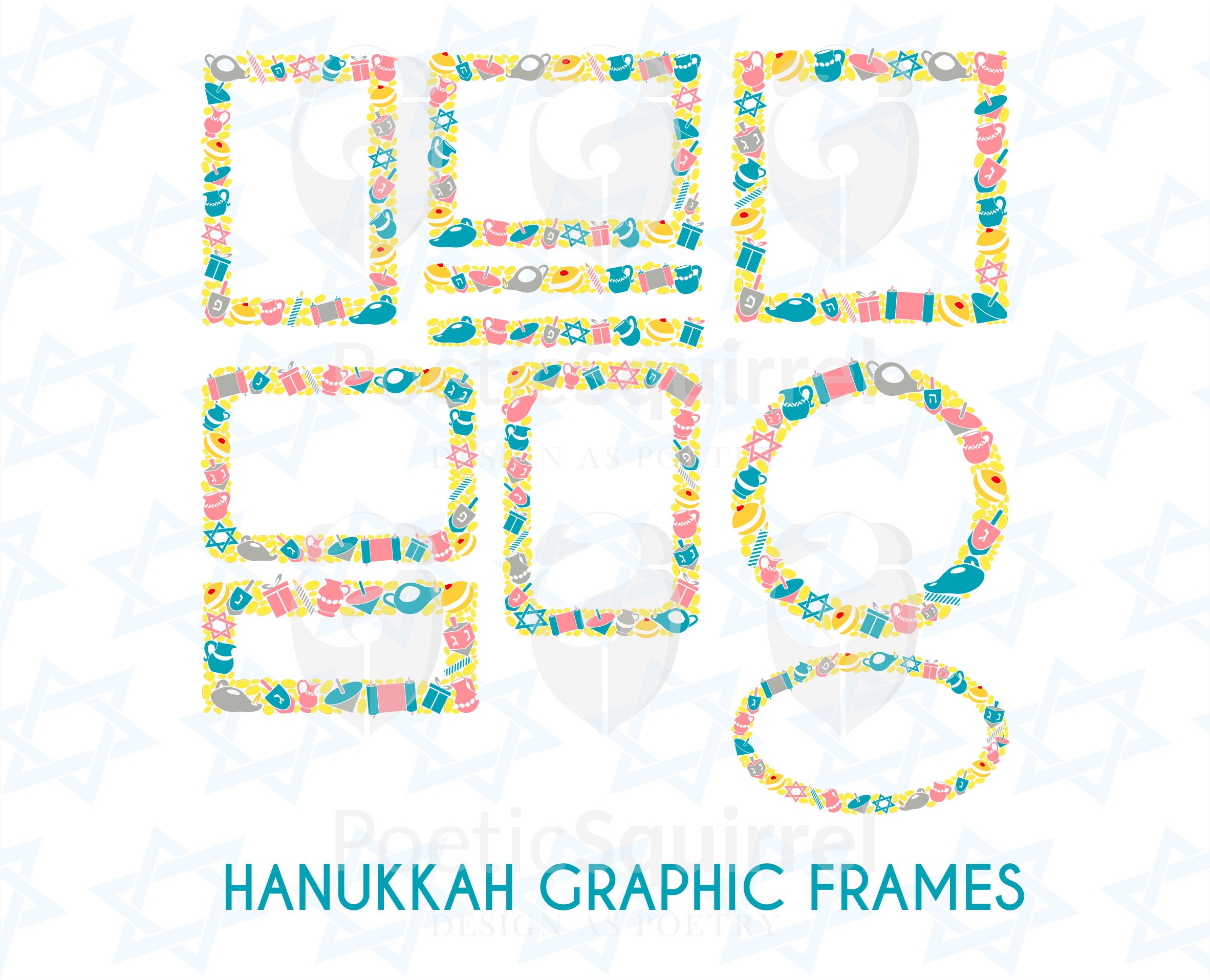 Digital Hanukkah Designs PNG Frames. Holidays Rectangle SVG Clip Art ...