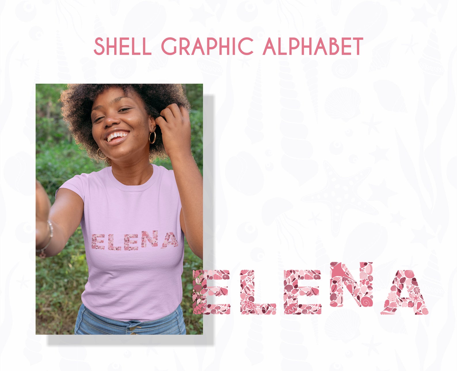 Seashell Clip Art Pink Alphabet. Cute Girls Sealife Digital Fonts ...