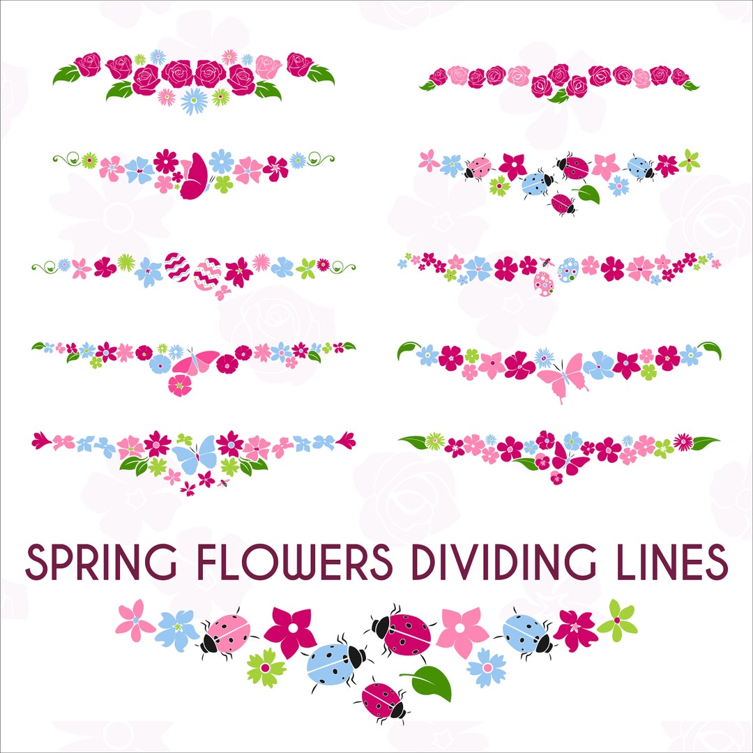 Spring Blooming Digital Art Text Dividers. Festive Flourishes Digital ...