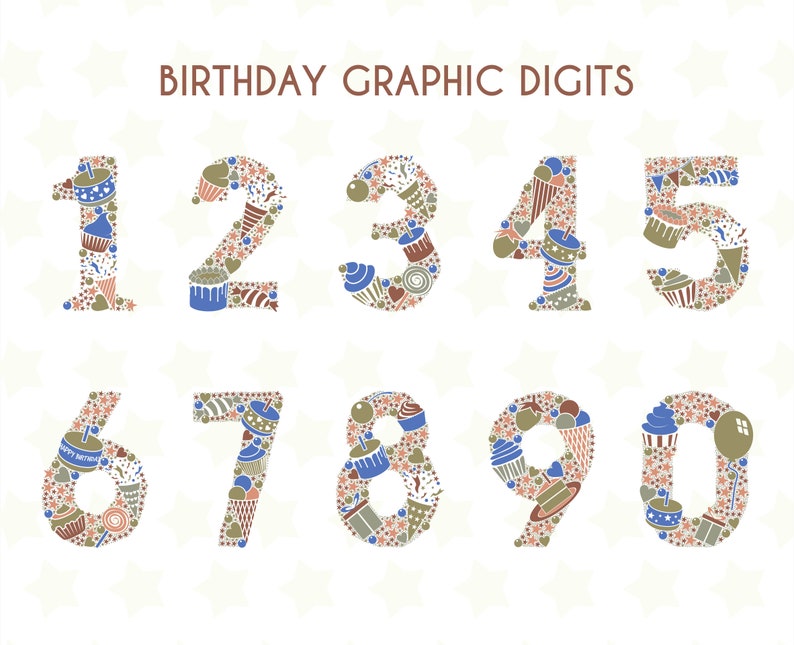 Birthday Numbers PNG and SVG Clipart. 0-9 Birthday Digits Clip Art ...