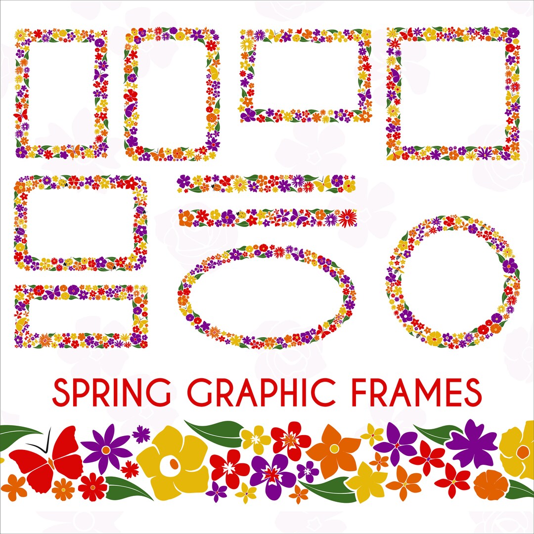 Flourishes Spring PNG Borders. Flowers Colorful Frame Clipart. Floral ...