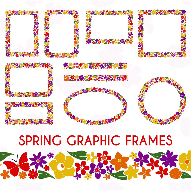Flourishes Spring PNG Borders. Flowers Colorful Frame Clipart. Floral ...