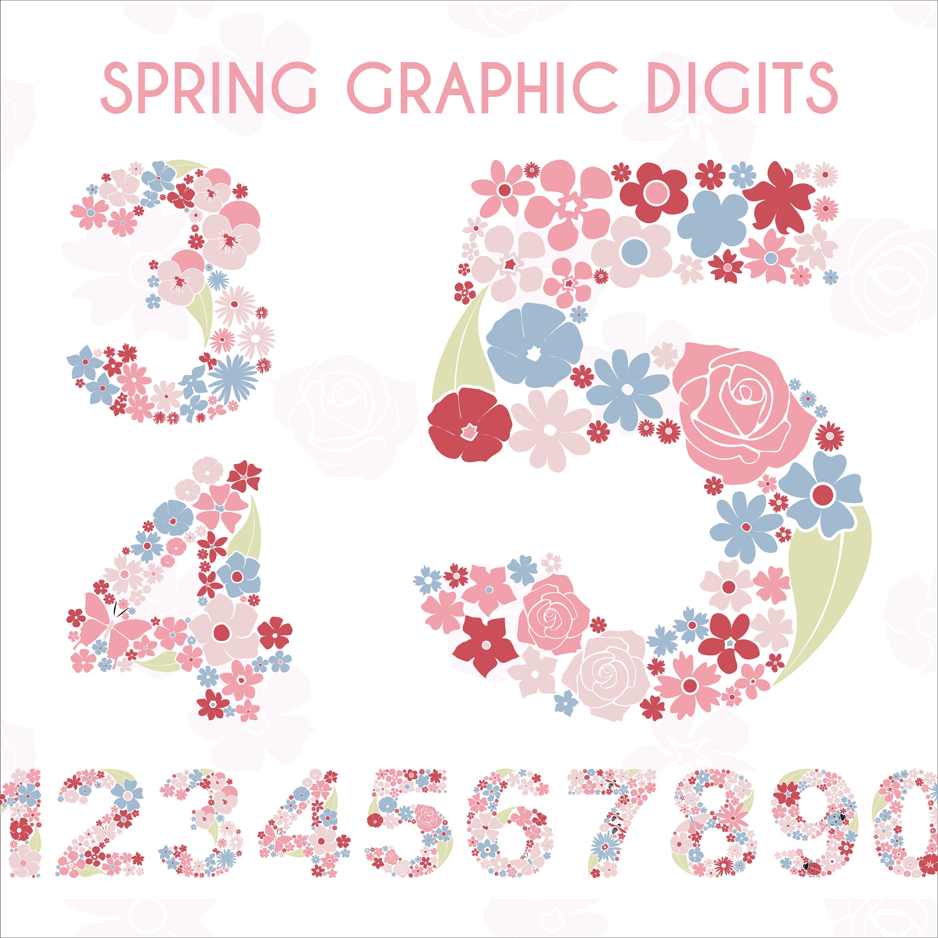 Floral Number PNG Images. 1 to 10 PNG Flower Art Numbers. Spring Pastel ...