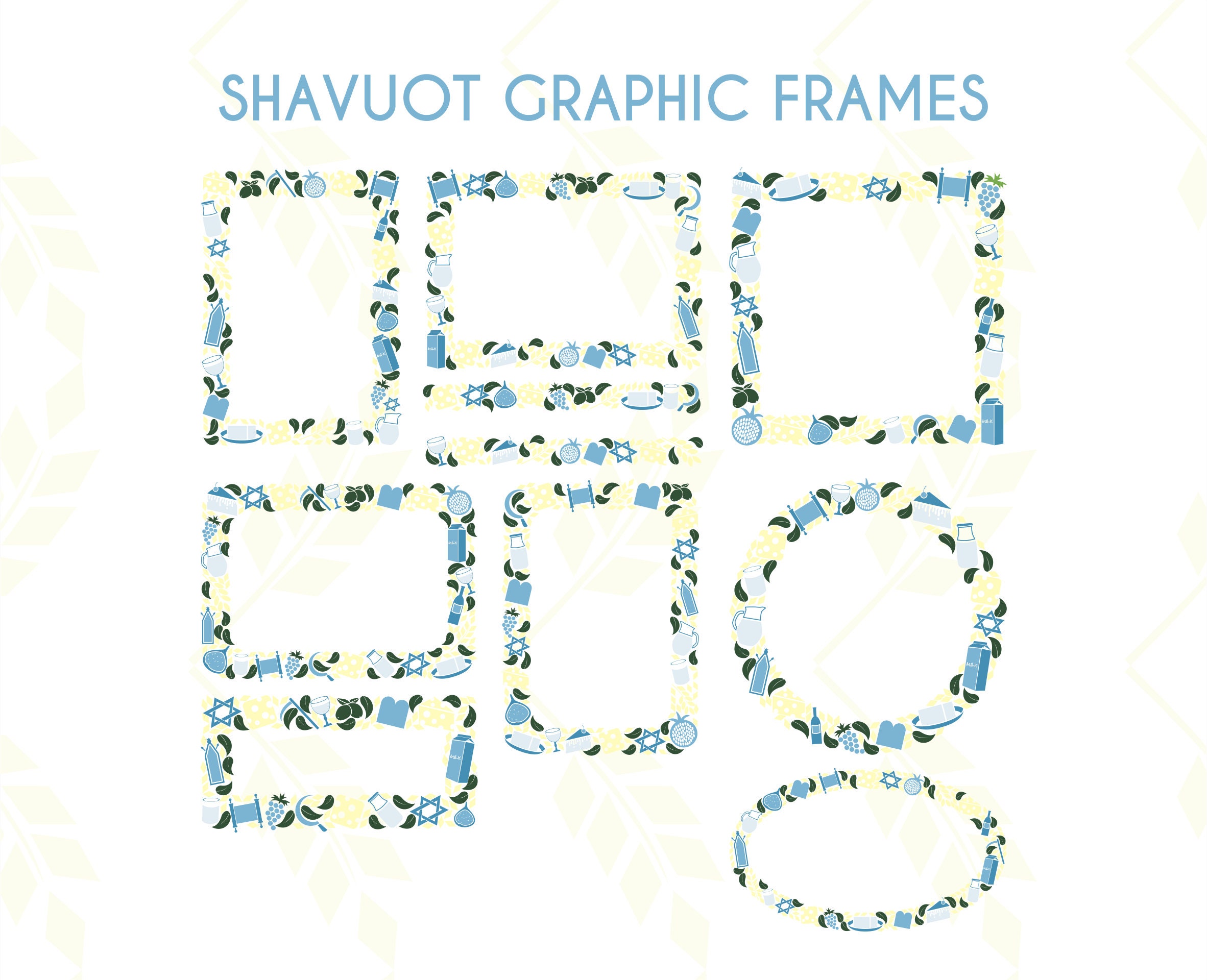 Shabuoth Symbols SVG Frameart Decorations. Oval and Rounded Shavuoth ...
