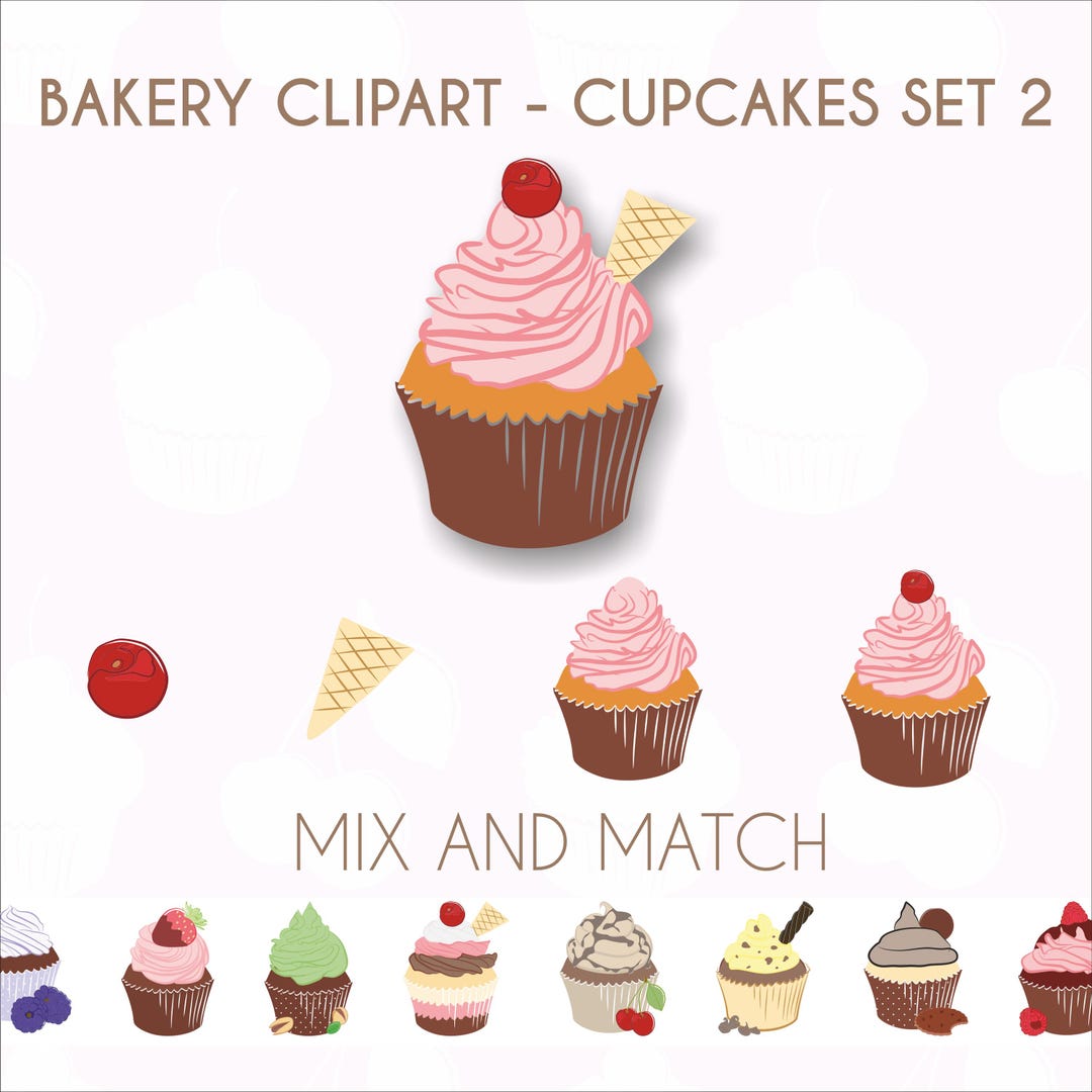 Cupcake Clipart Digital Set Colorful, High-quality PNG Images of ...