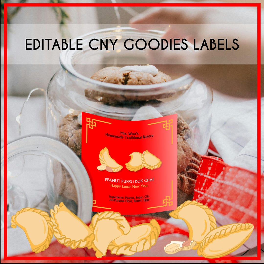 Chinese Baked Good Label Template & Clipart Sticker. Printable Homemade ...