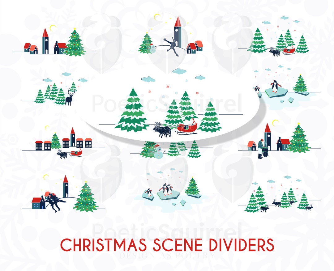Cute Christmas Winter Scene PNG Divider Clipart. Snowflakes Holiday ...