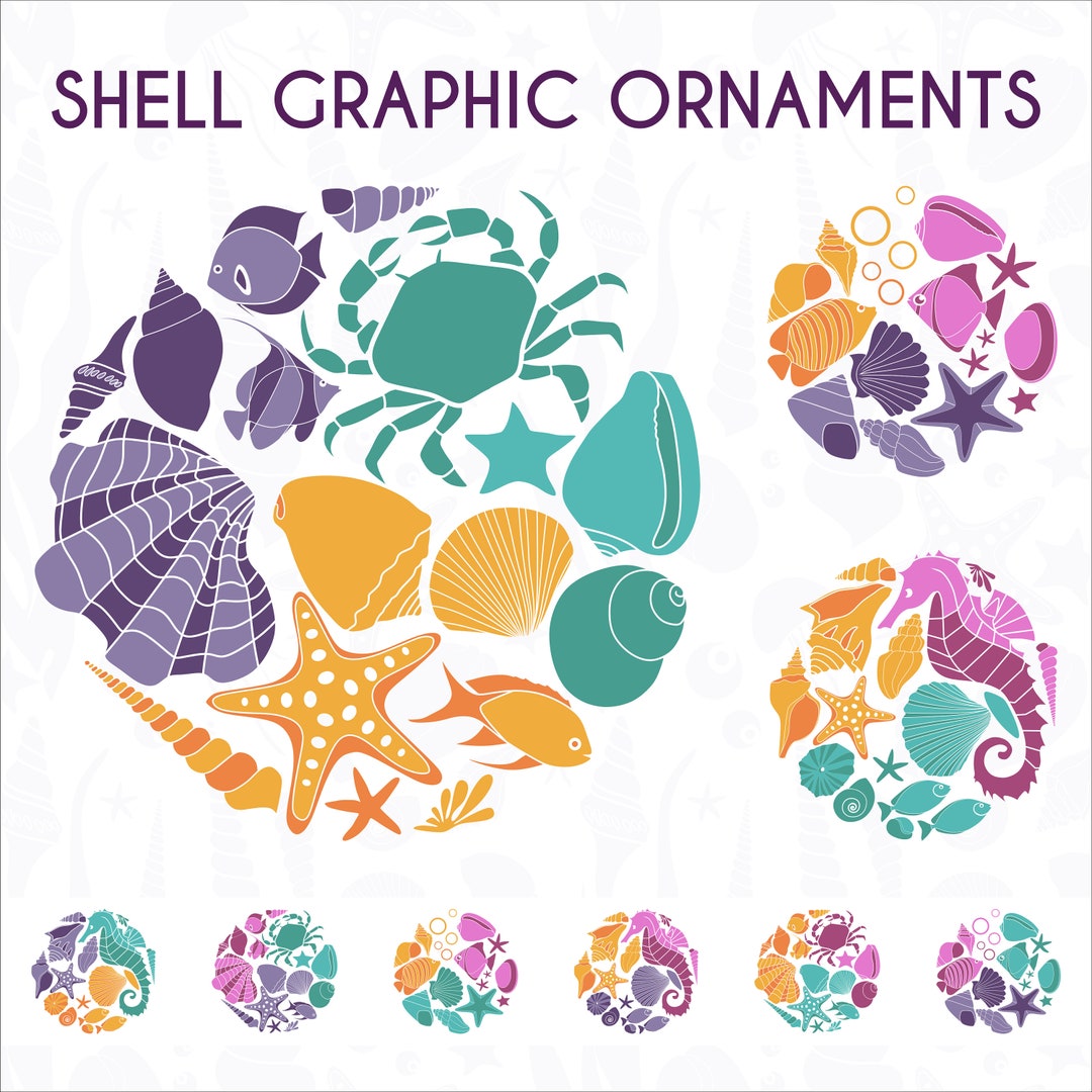 Sea Creatures Rounded Graphic Decoration. Sealife Elements Decorated ...