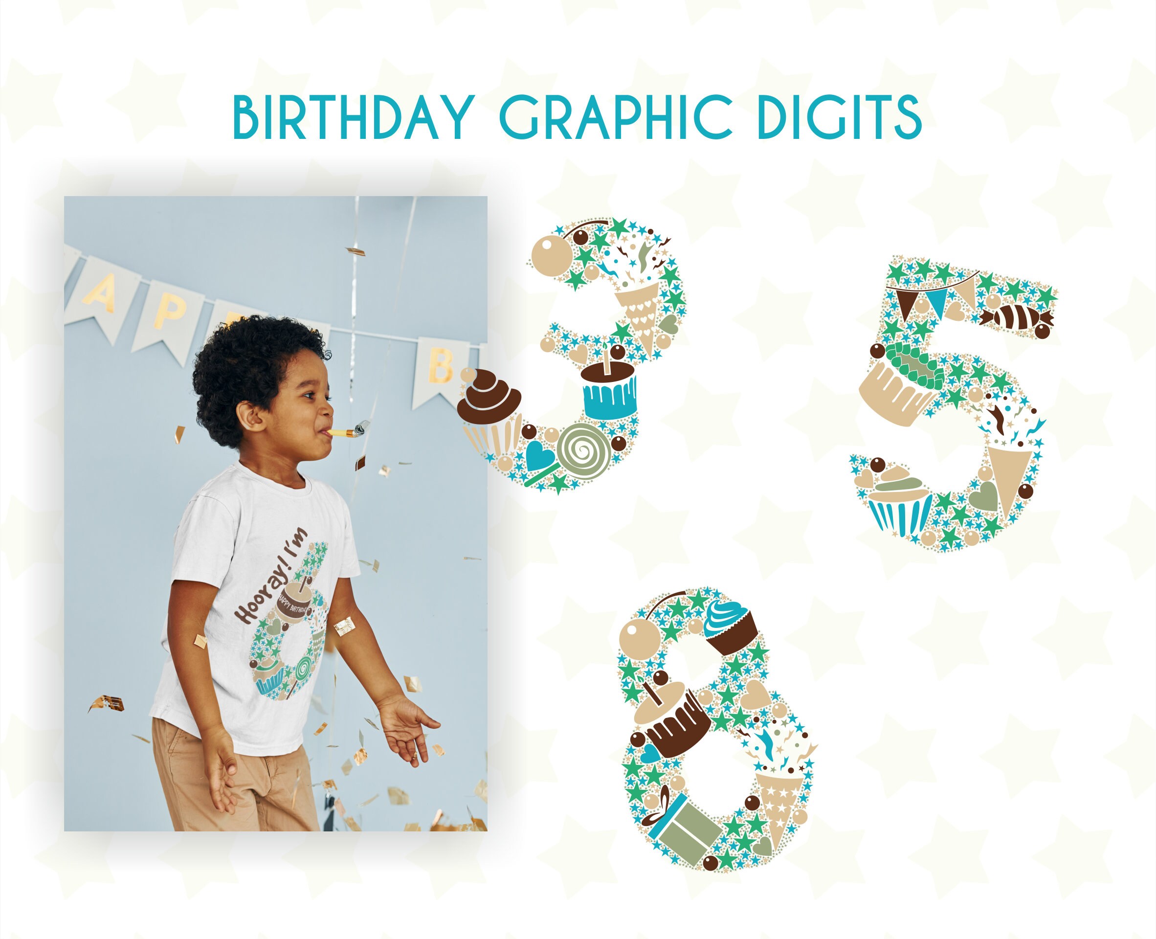 Birthday Digits PNG and SVG Clipart for Sublimation. Birthday Elements ...
