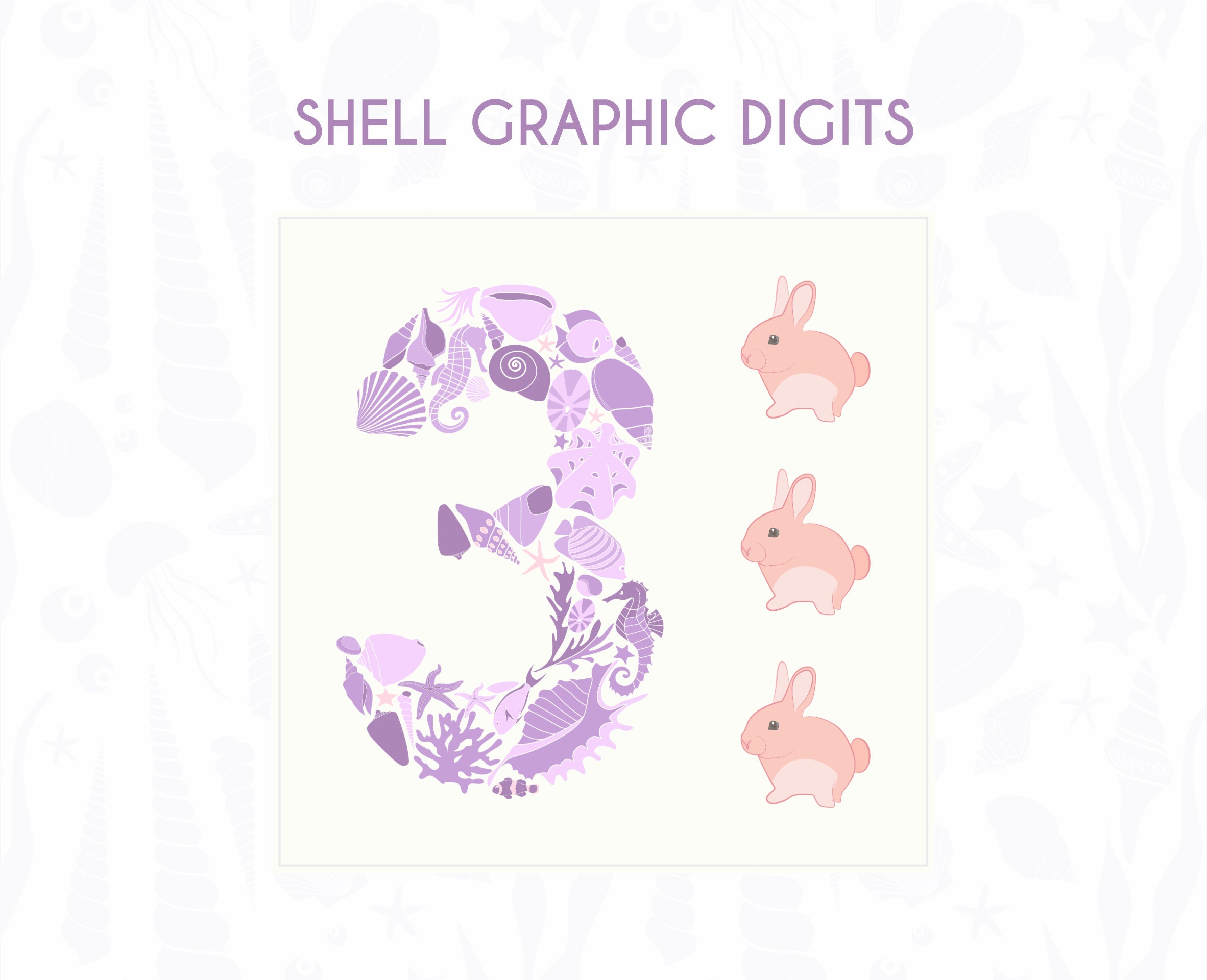 Decorated Girls Ocean Clipart Digits. Red Sealife Digital Numbers ...