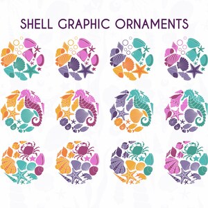 Sea Creatures Rounded Graphic Decoration. Sealife Elements Decorated ...