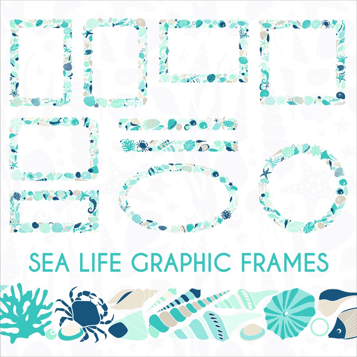 Sealife Frame Ornamental Graphics. Sea-themed Decorative Page Digital ...