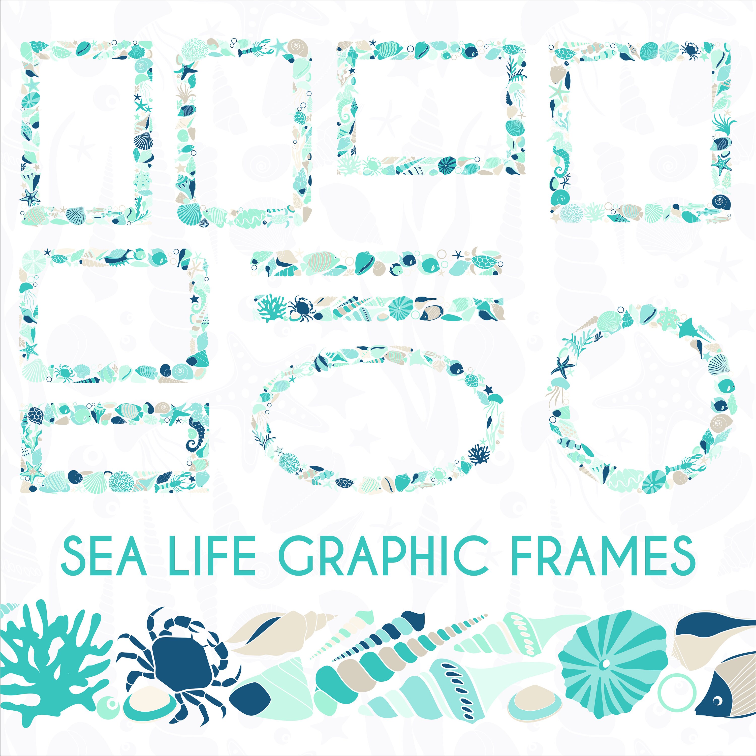 Sealife Frame Ornamental Graphics. Sea-themed Decorative Page Digital ...