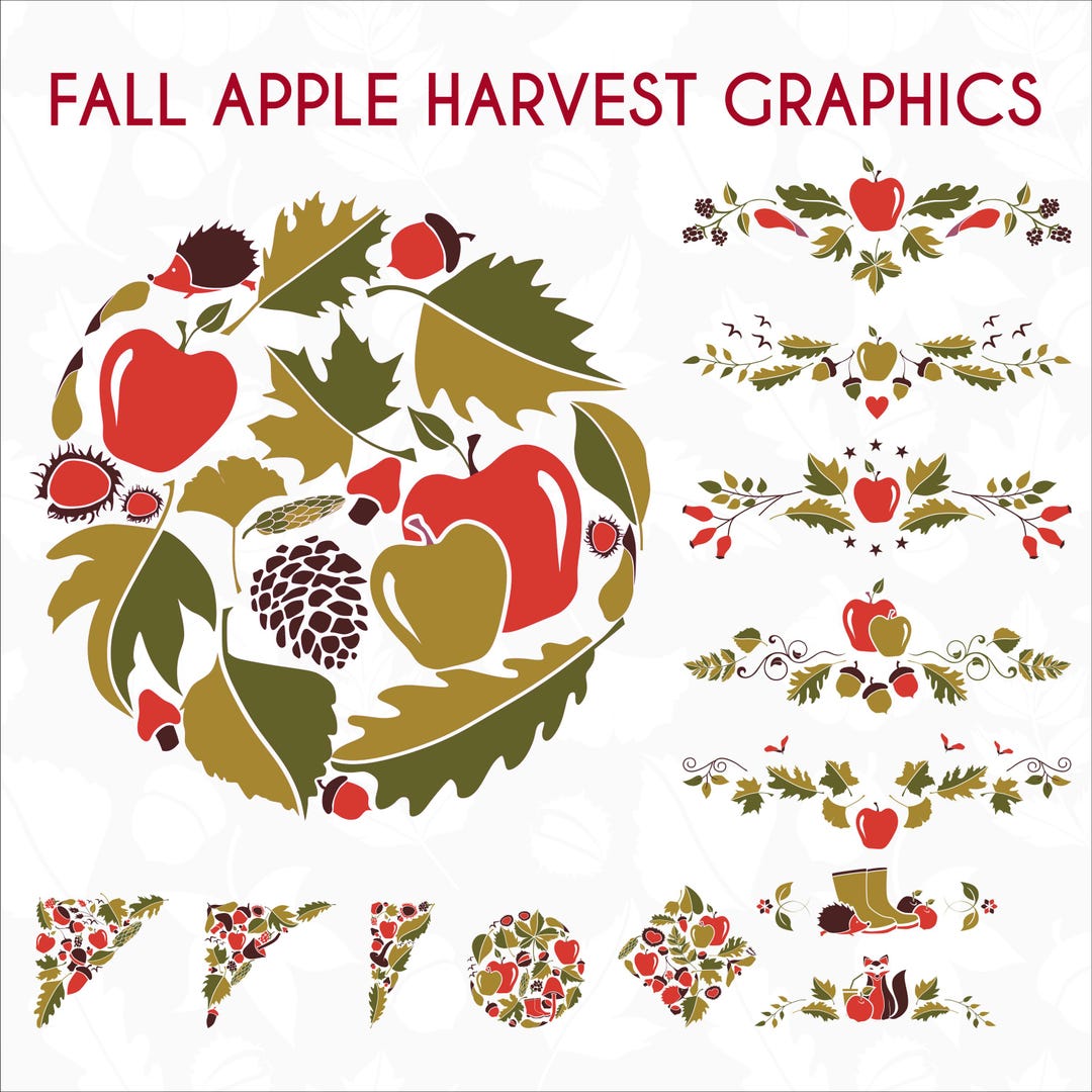 Red, Green Apple PNG Decorative Fall Clipart. Apple Picking Circles ...