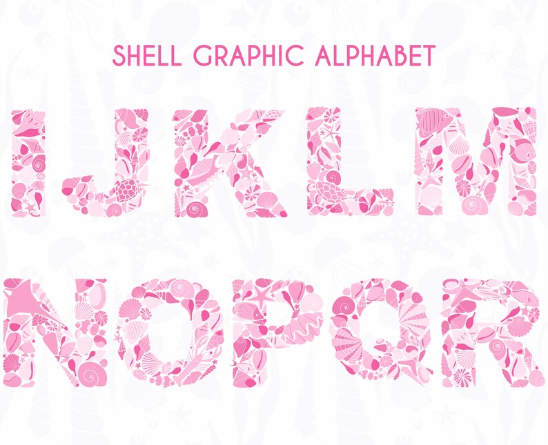 Seashell Clip Art Pink Alphabet. Cute Girls Sealife Digital Fonts ...