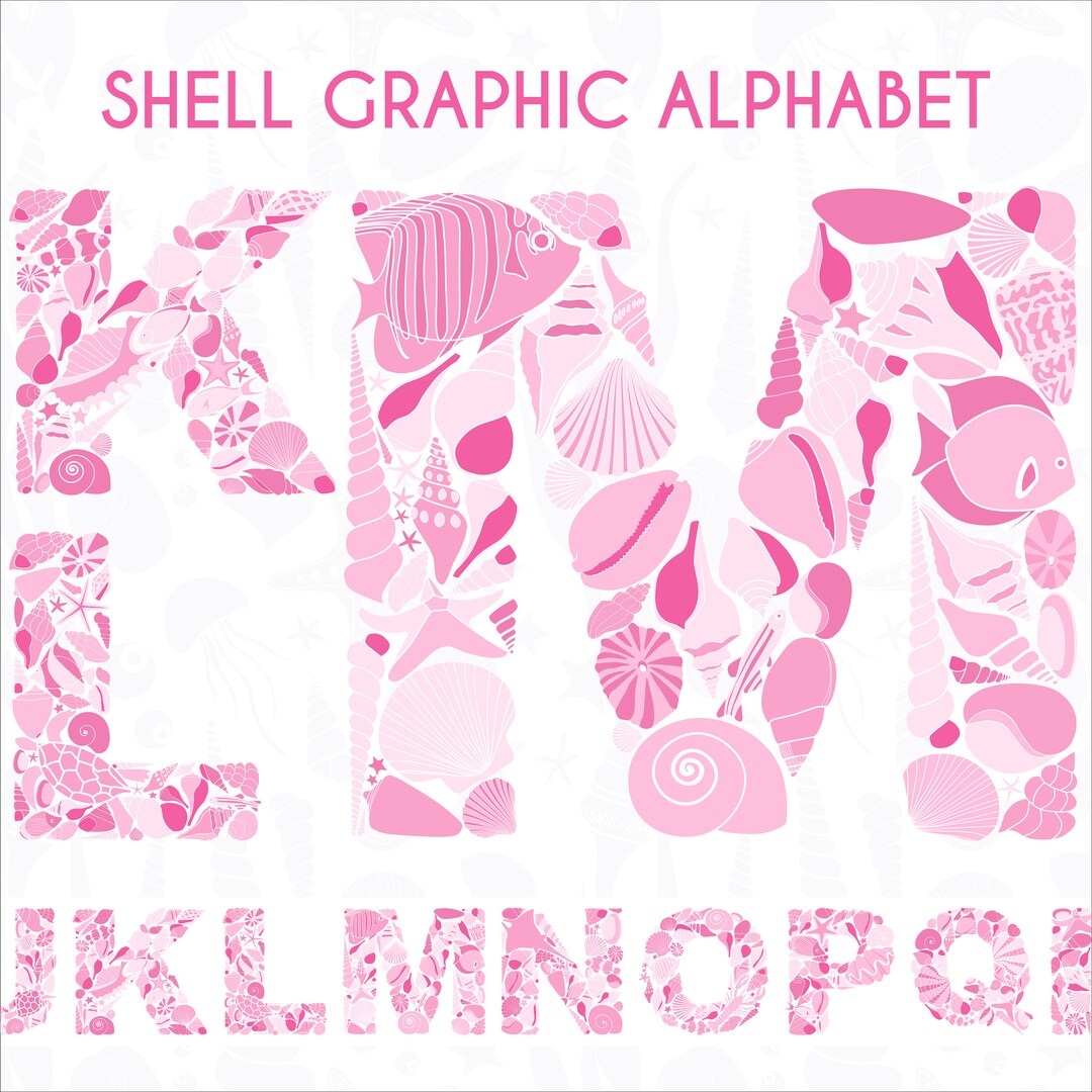 Seashell Clip Art Pink Alphabet. Cute Girls Sealife Digital Fonts ...