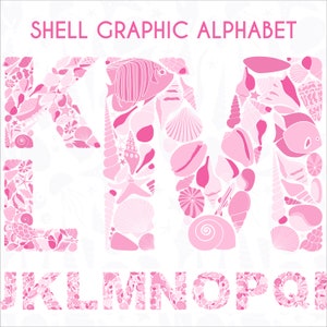 Seashell Clip Art Pink Alphabet. Cute Girls Sealife Digital Fonts ...