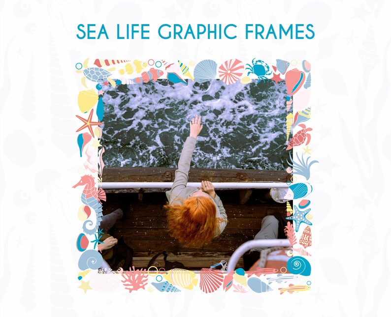 Sealife Frame Ornamental Graphics. Sea-themed Decorative Page Digital ...