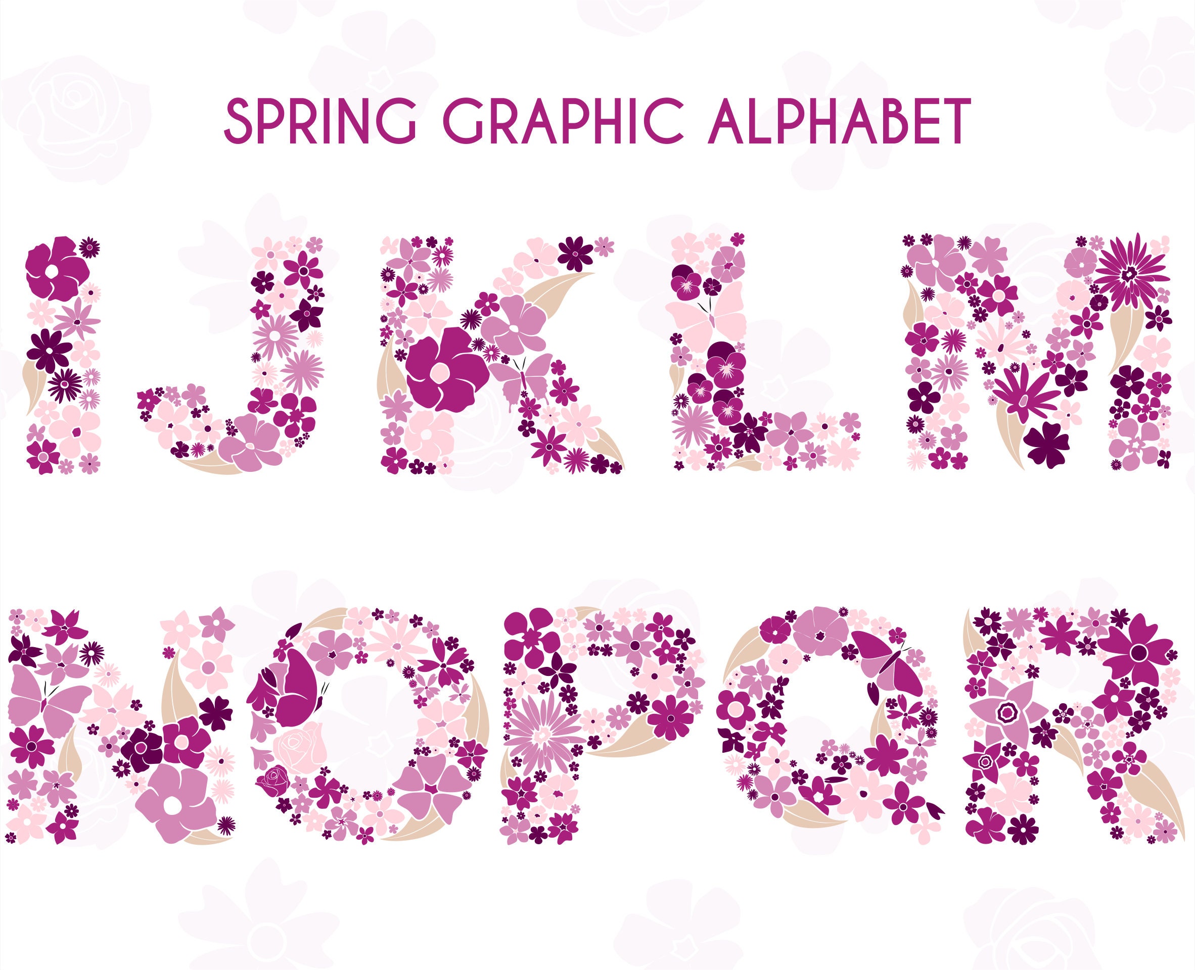 A to Z Spring Fonts SVG. Flower Theme Alphabet Clipart. Colorful ...
