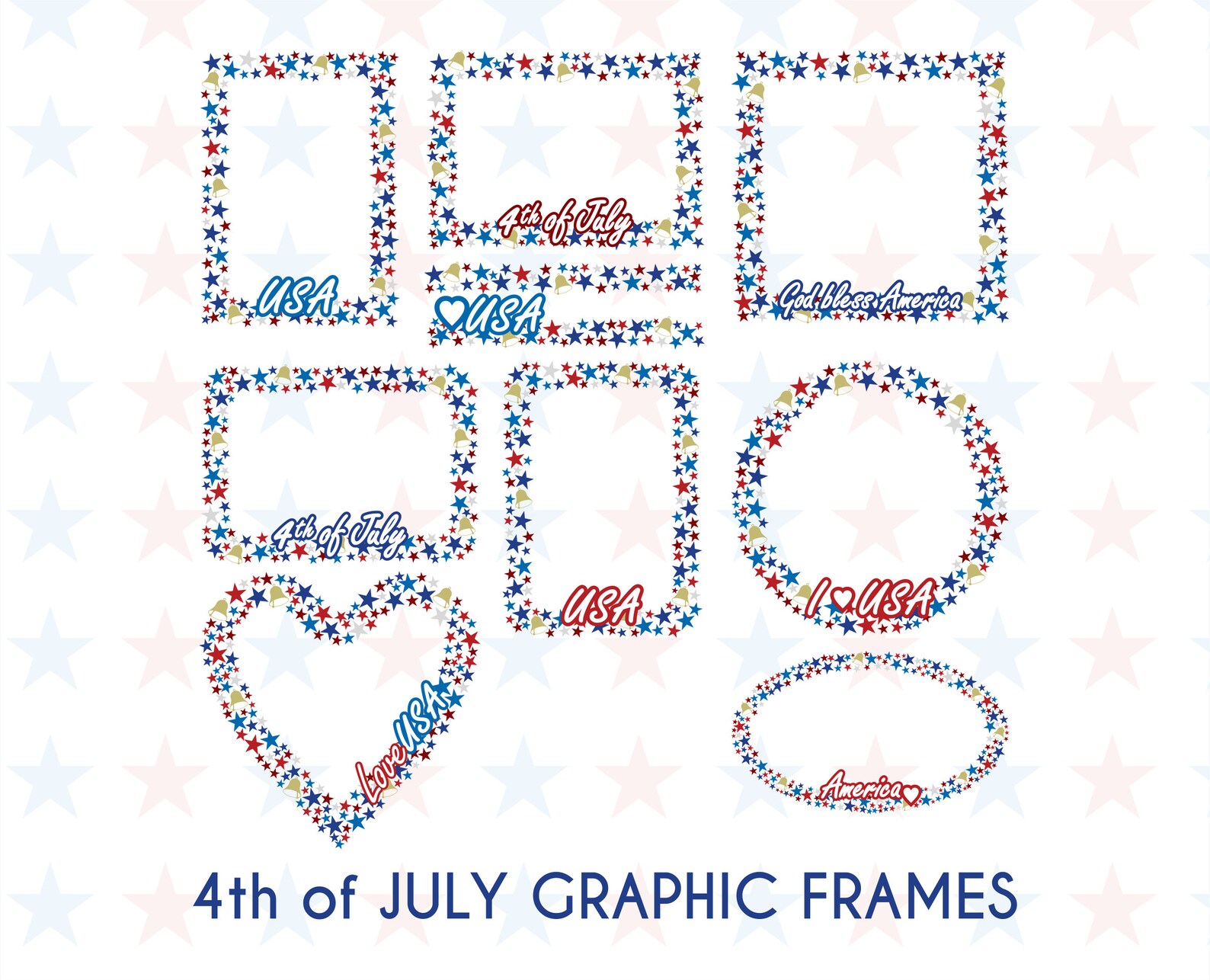 4th of July Digital Festive Frames. Colorful PNG USA Independence Day ...