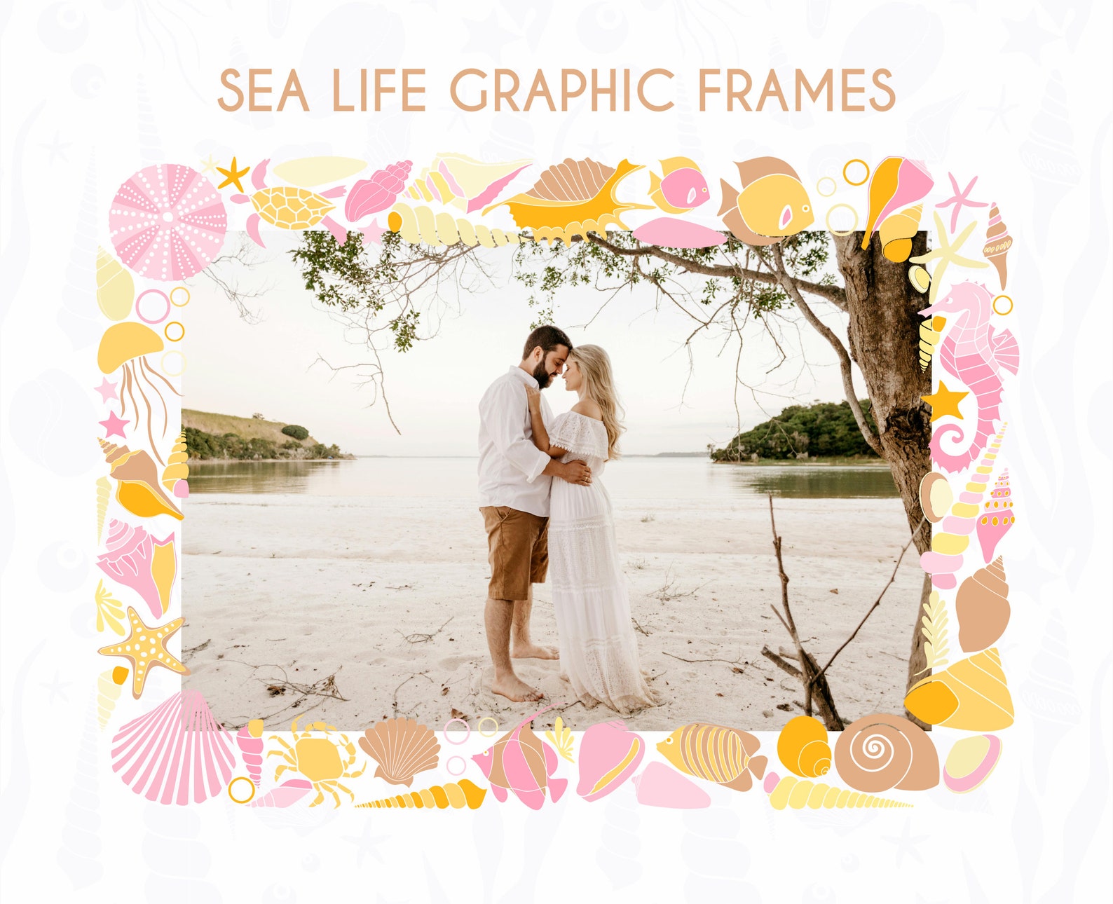 Sealife Frame Ornamental Graphics. Sea-themed Decorative Page Digital ...