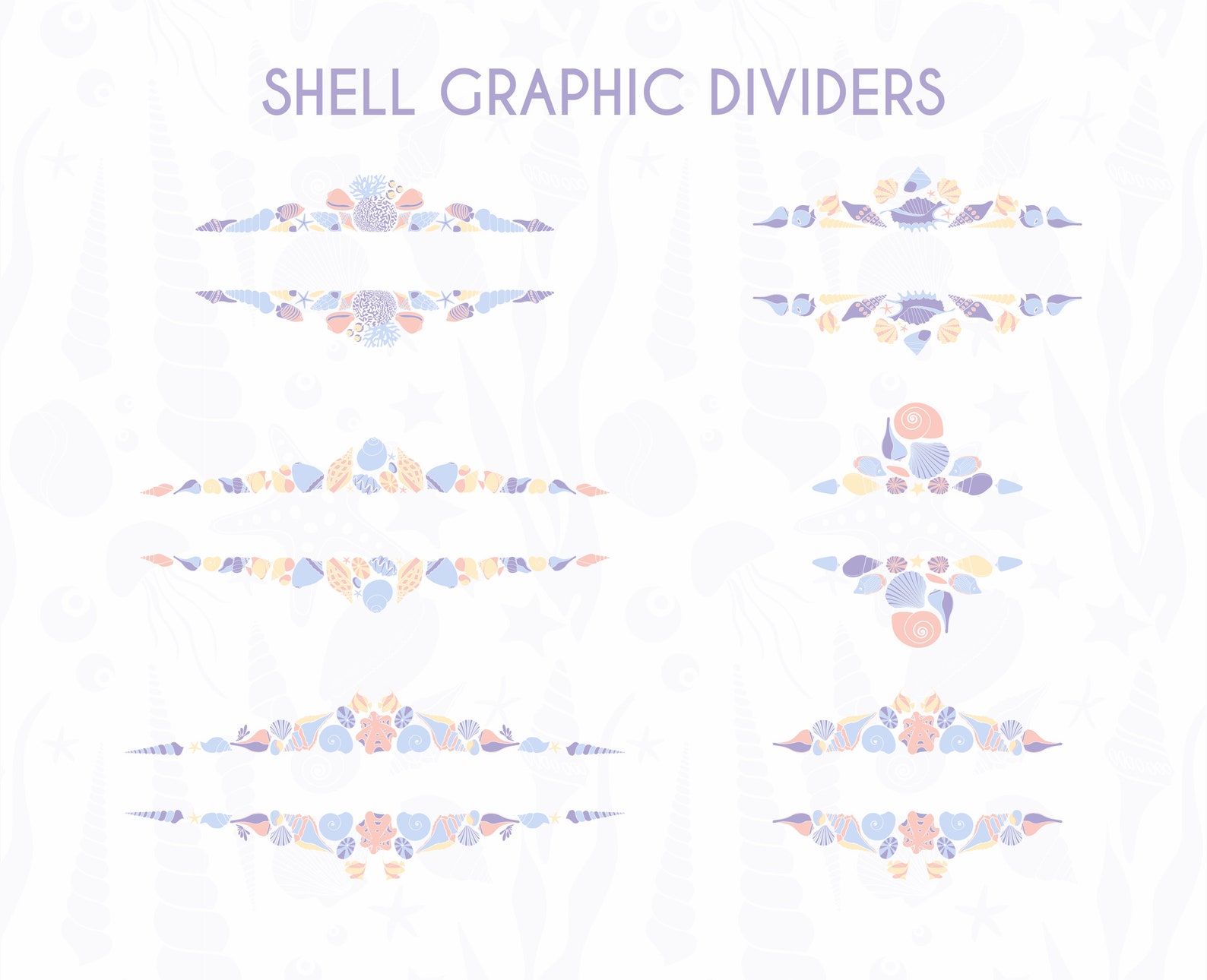 Pastel Pink and Purple PNG Ocean Borders. Shells and Starfish Elegant ...