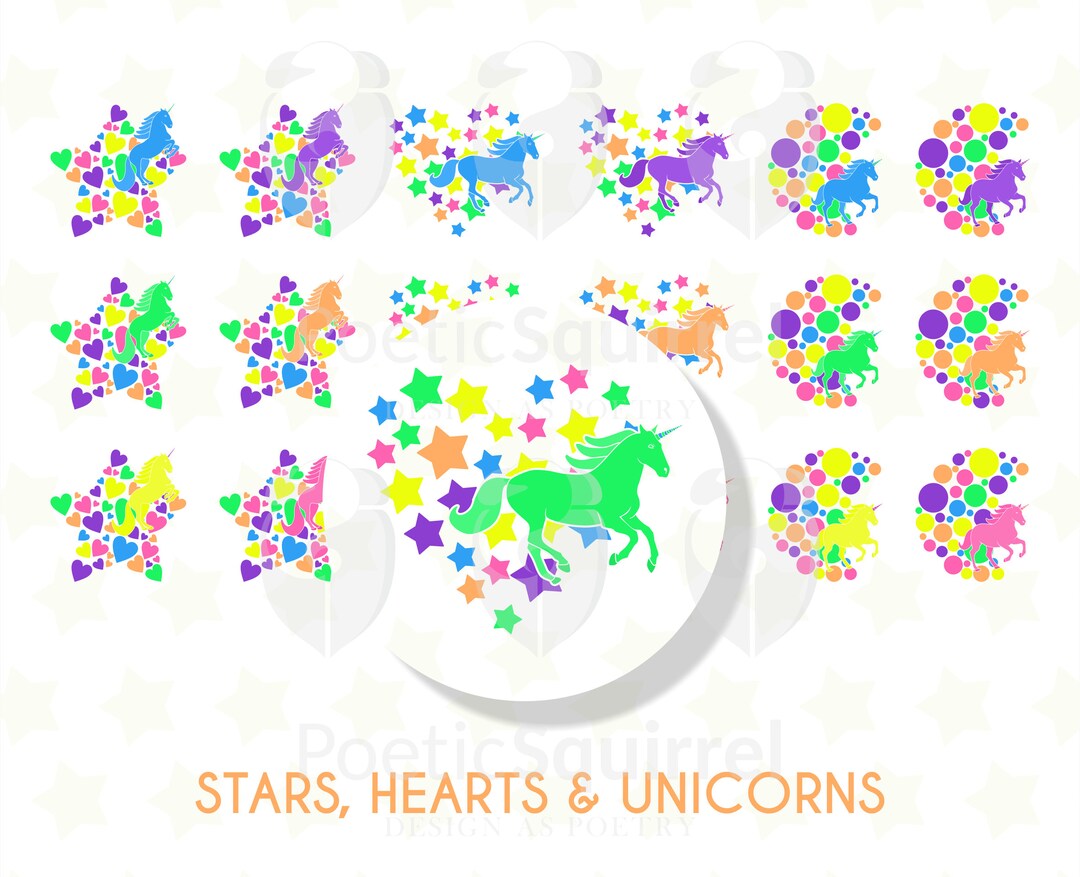 Rainbow Unicorn Clipart. Cute Unicorn Graphic Elements. Digital Unicorn ...