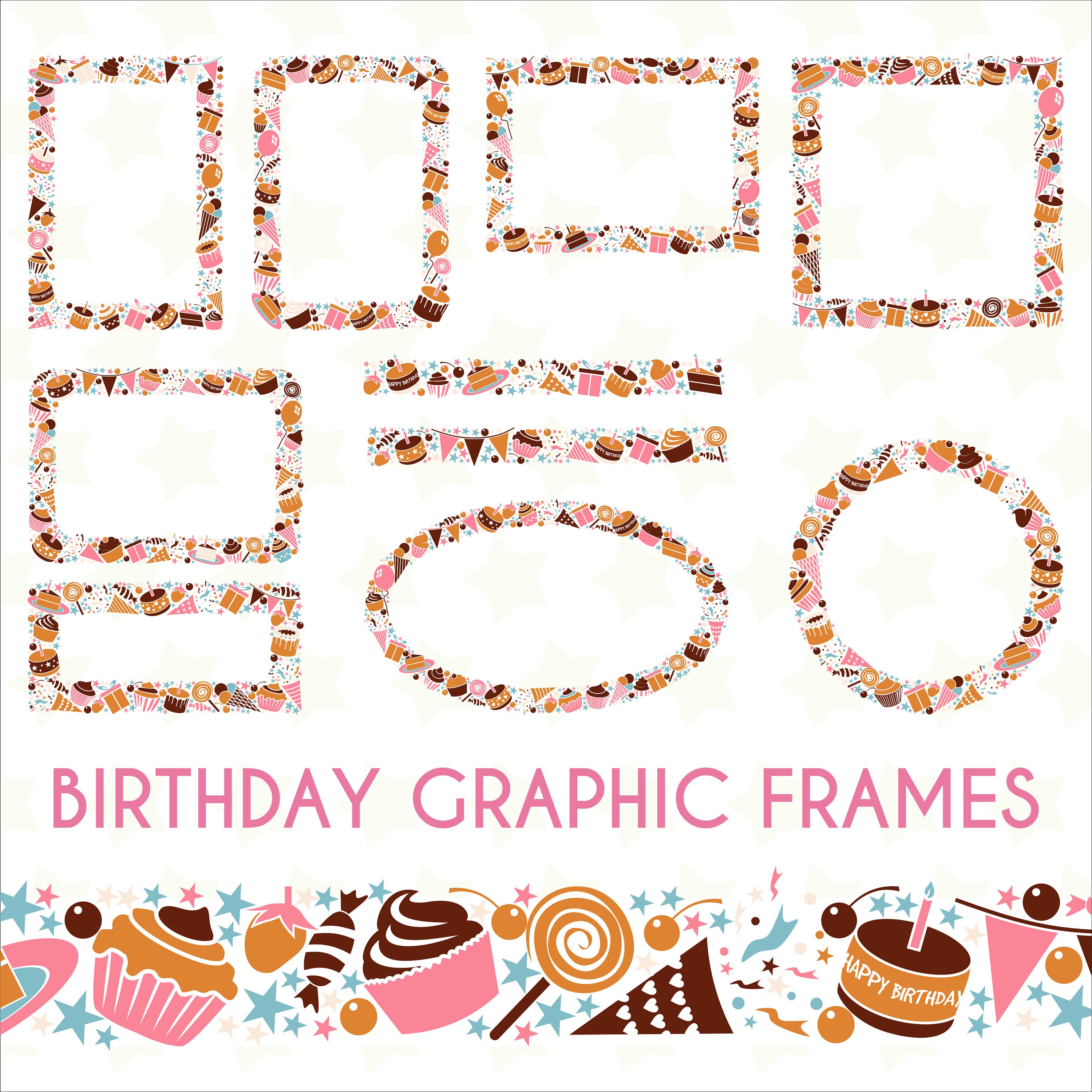 Versatile Birthday Frames for Invitations. Girl's Birthday-themed ...