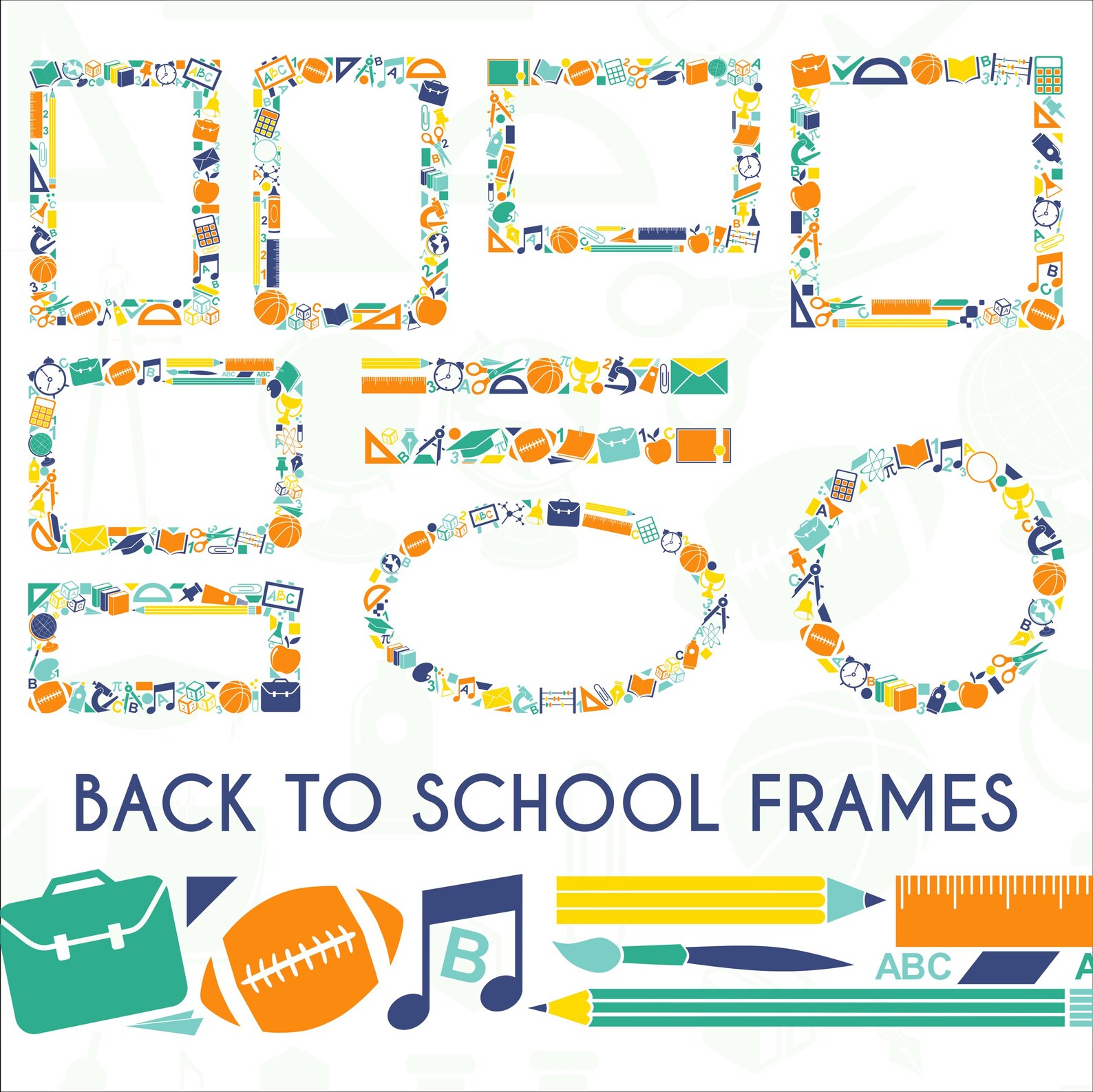 Digital SVG Frames Consist of Many Colorful Elements of School ...