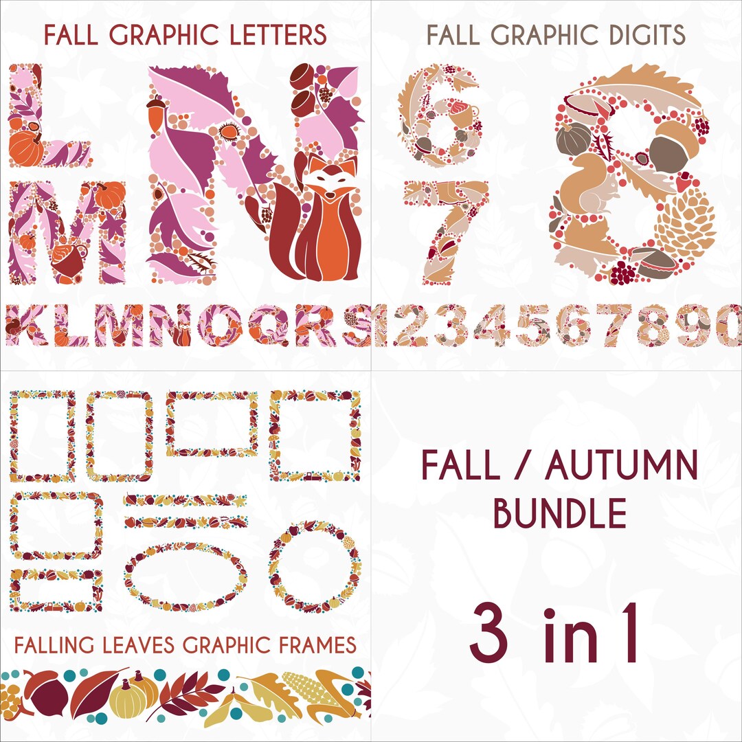 Fall Digital Bundle. Autumn Frame Sublimation Clipart. Falling Leaves A ...