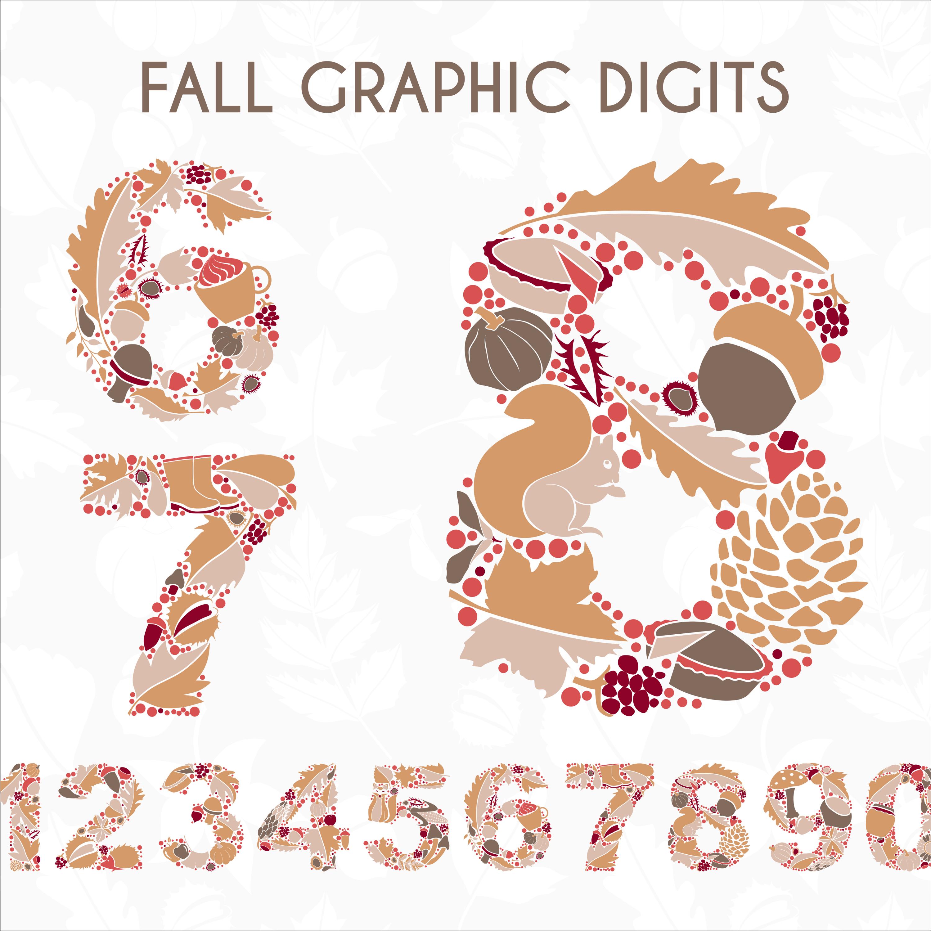 Brown Leaves Numbers PNG Clip Art. Fall Decorated Digital Digits SVG ...