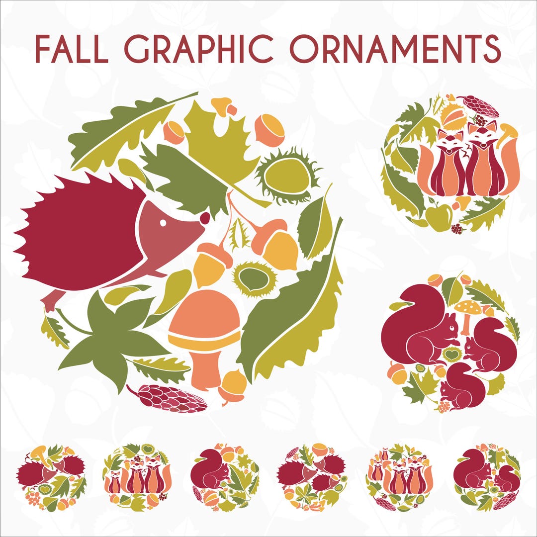 Autumn Animals Clip Art PNG. Fall Leaves Circles SVG. Autumn Elements ...
