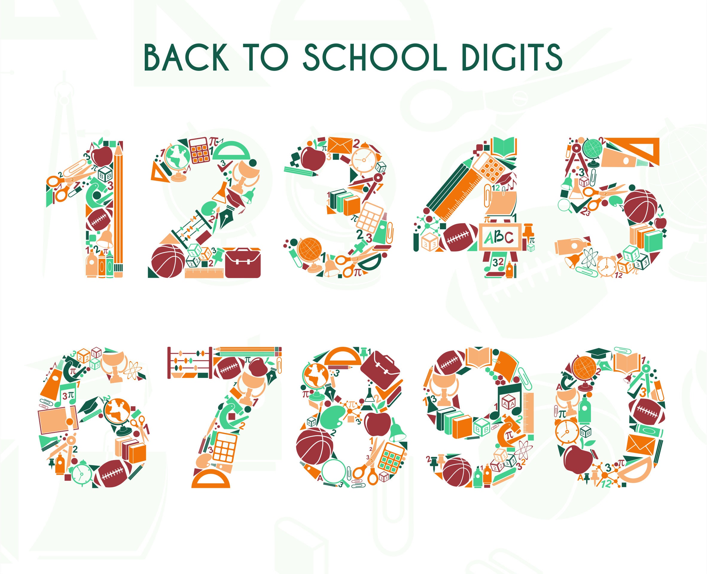 Kindergarten Birthday Numbers SVG. Preschool PNG Digits Sublimation ...