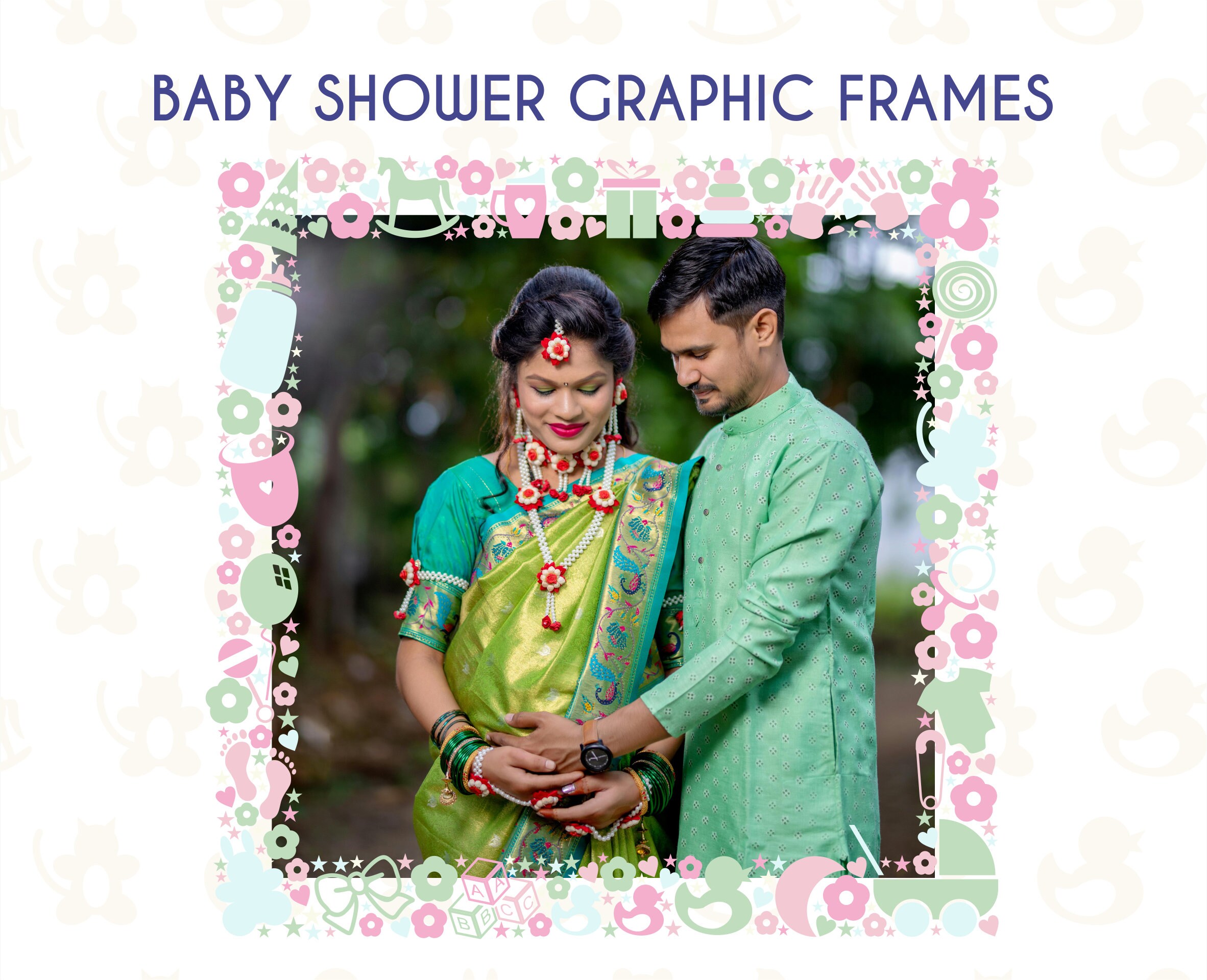 Tiny Treasures Girl Baby Shower Digital Frames. Delightful Nursery PNG ...
