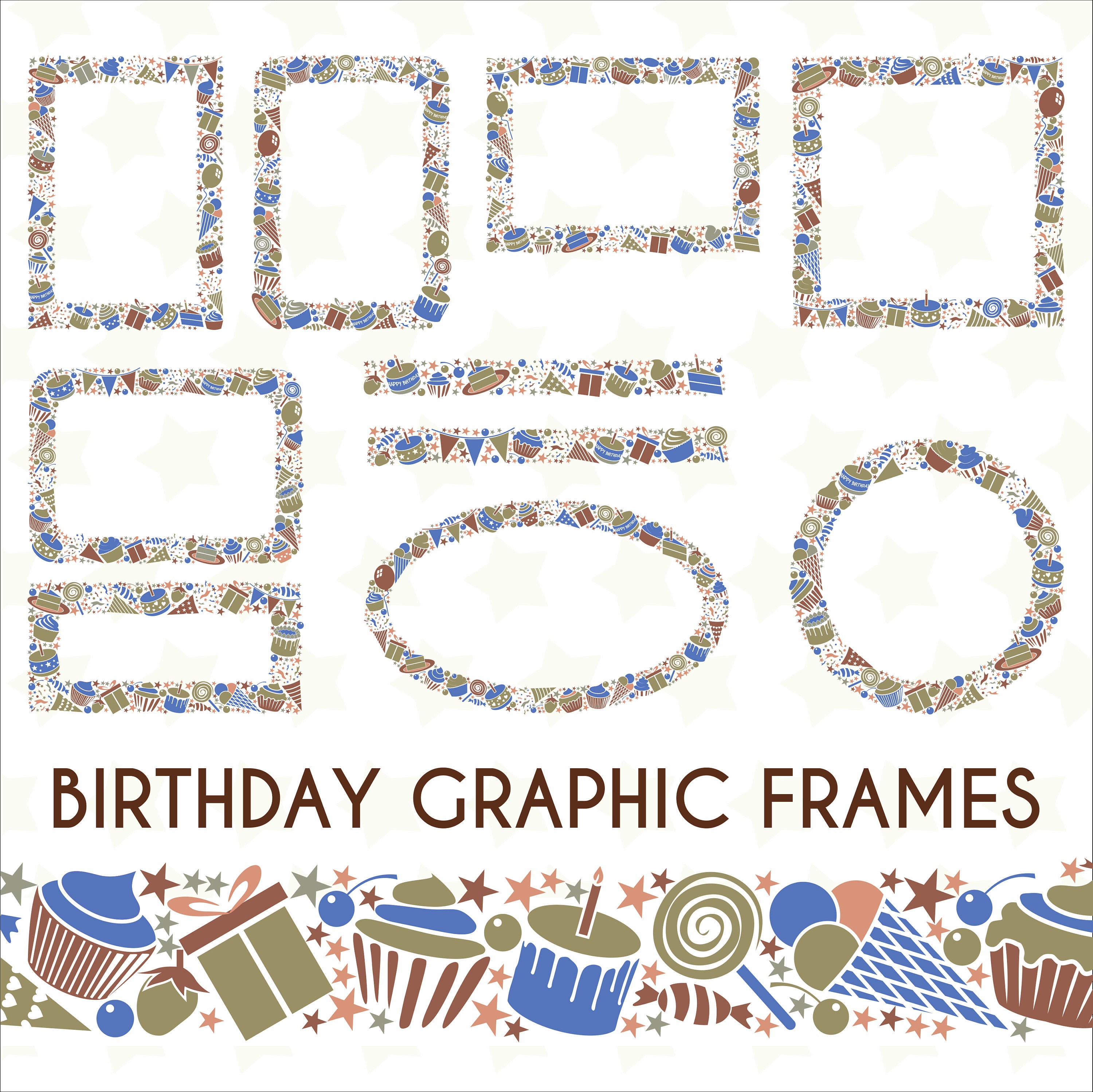 Birthday Photo Digital Colorful Frames. Birthday Elements Border ...