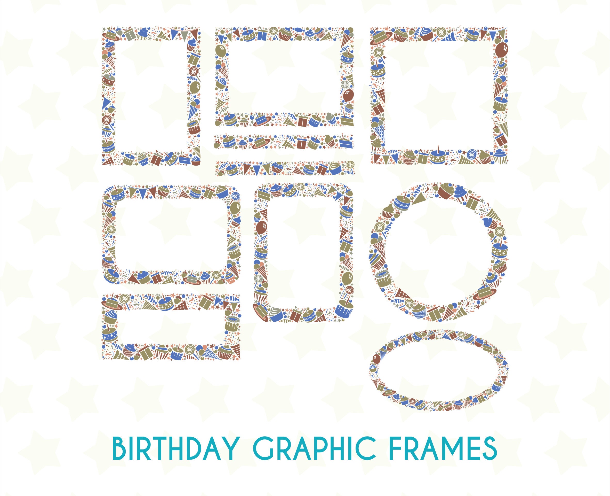 Birthday Photo Digital Colorful Frames. Birthday Elements Border ...