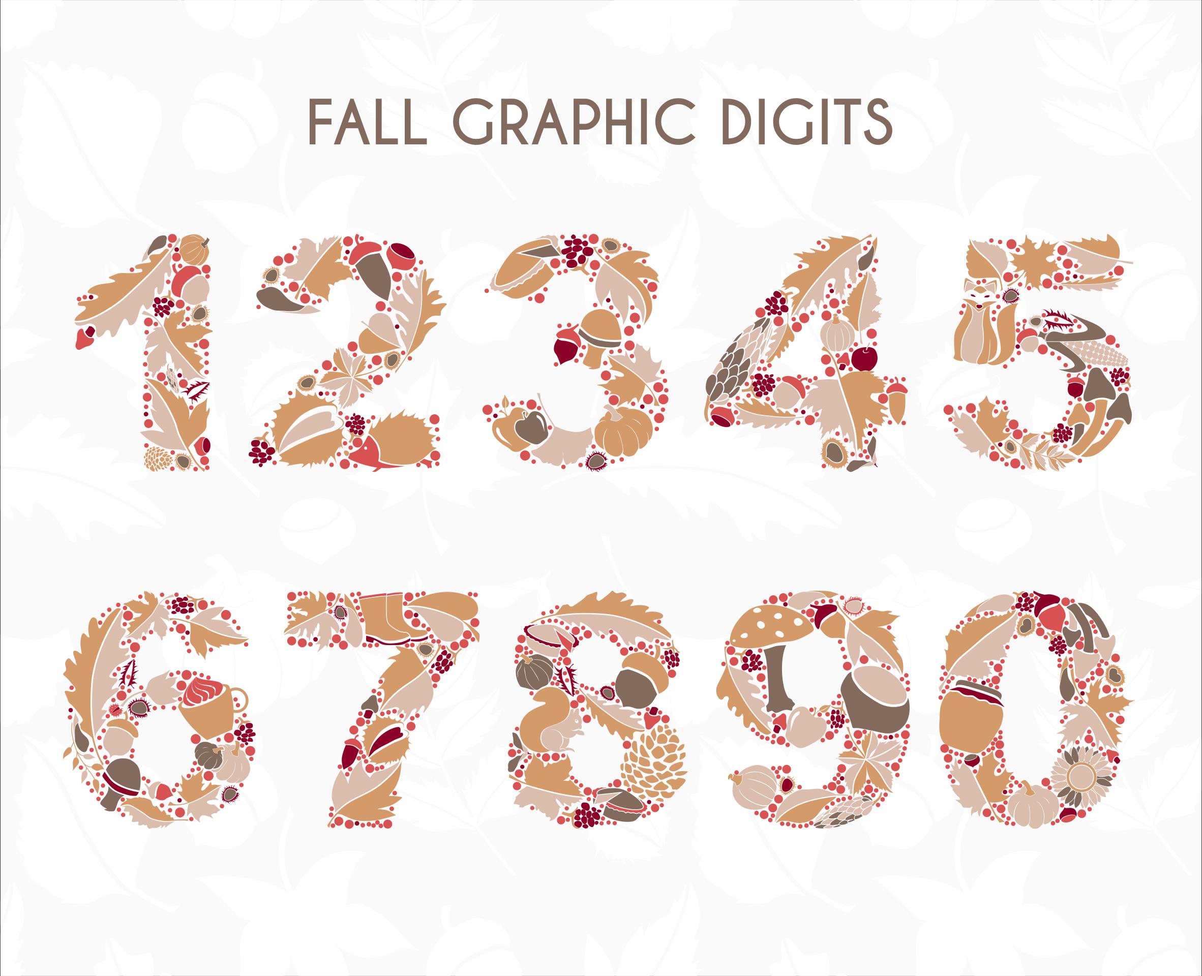 Brown Leaves Numbers PNG Clip Art. Fall Decorated Digital Digits SVG ...