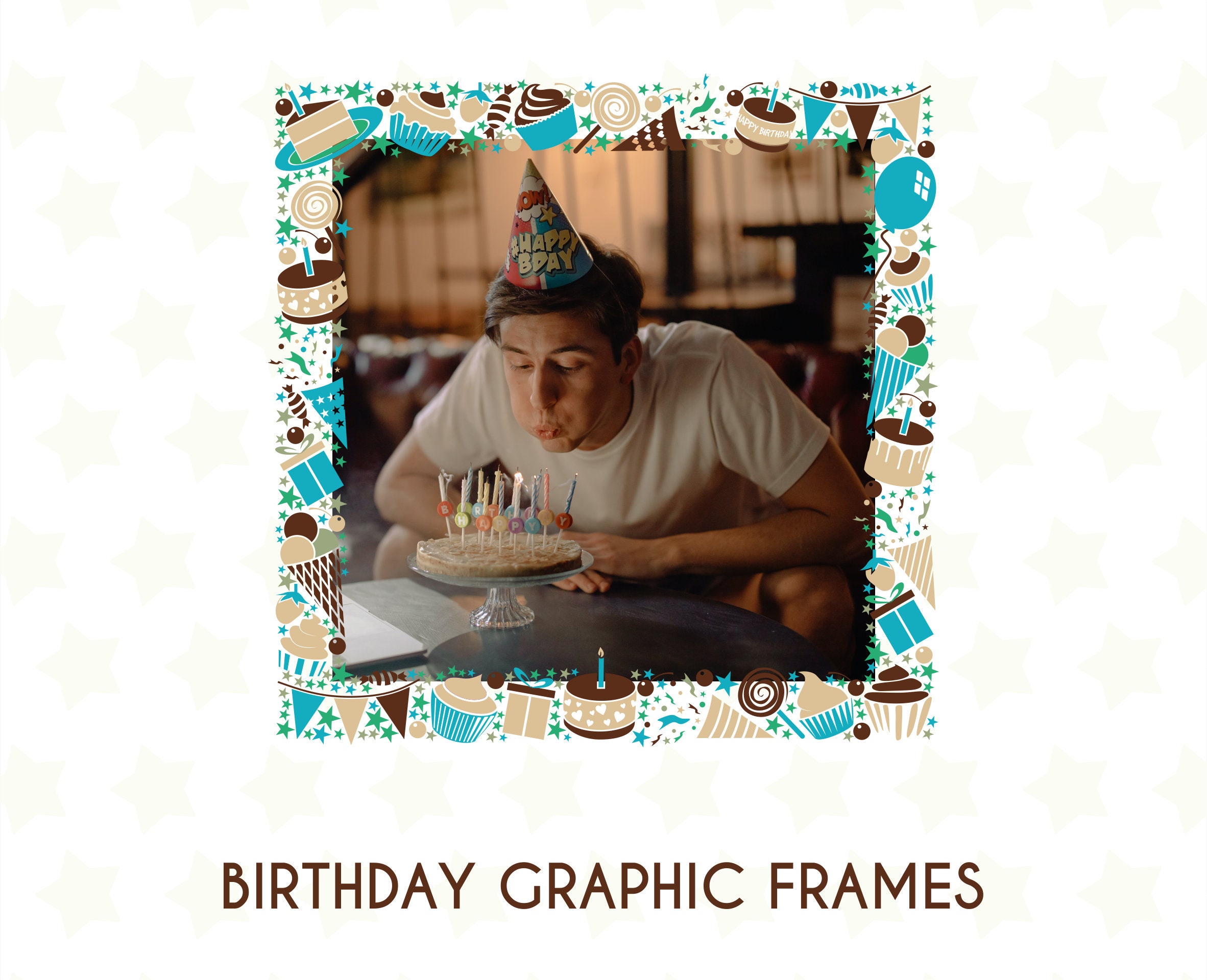 Boy Birthday Digital Frames. Colorful Bday Graphic Elements for a Party ...