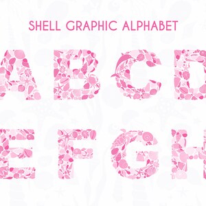 Seashell Clip Art Pink Alphabet. Cute Girls Sealife Digital Fonts ...