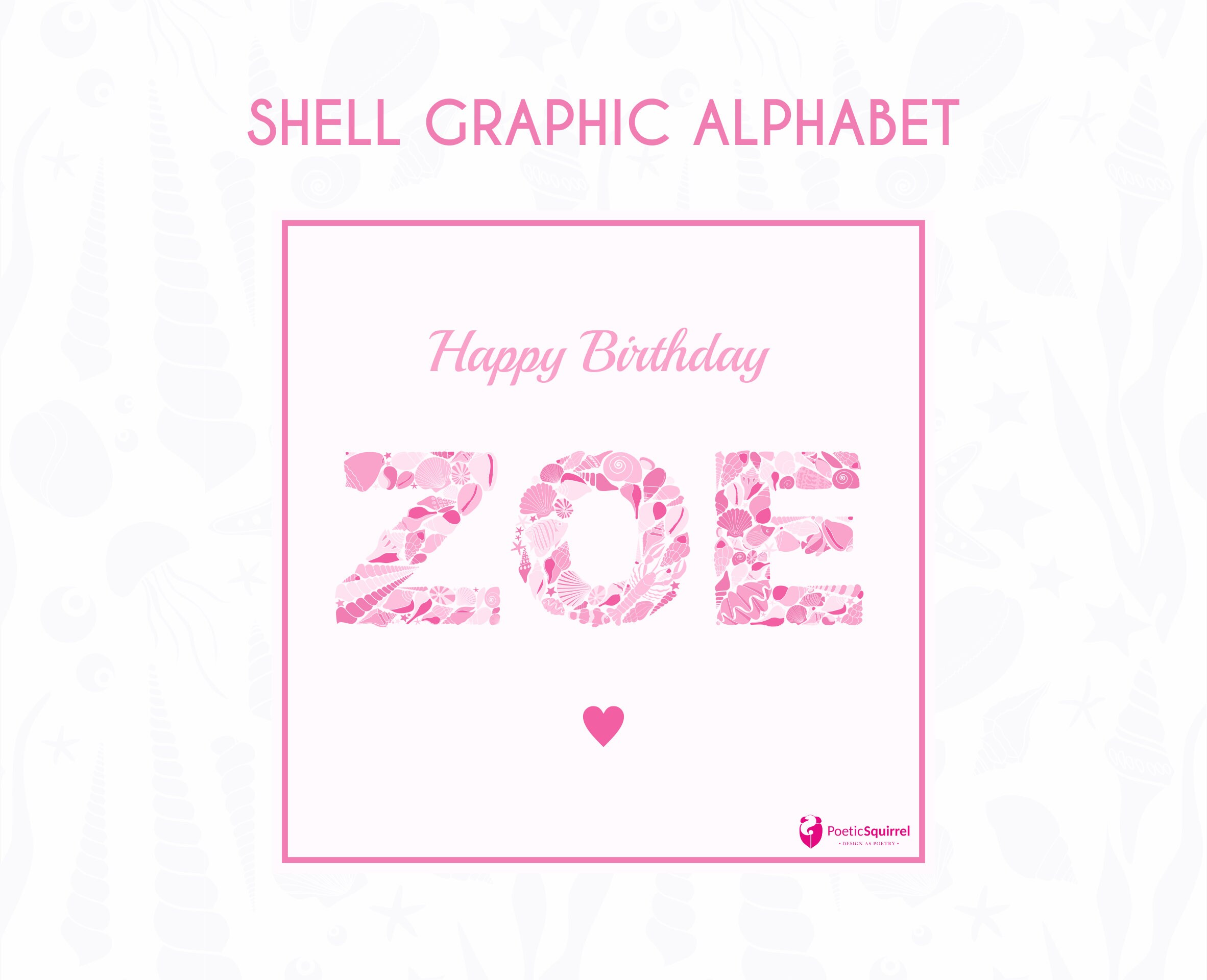 Seashell Clip Art Pink Alphabet. Cute Girls Sealife Digital Fonts ...