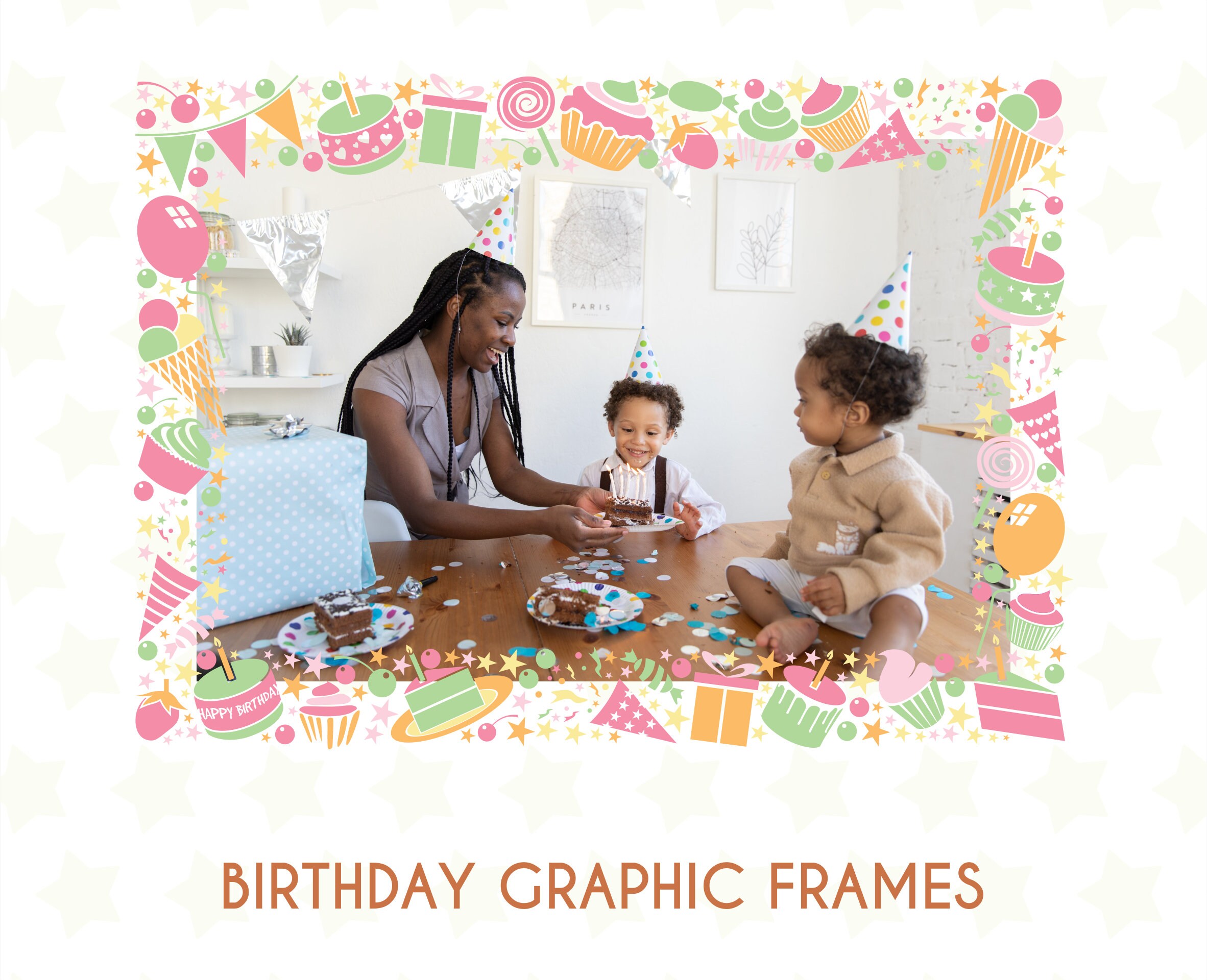 Birthday Photo Digital Colorful Frames. Birthday Elements Border ...