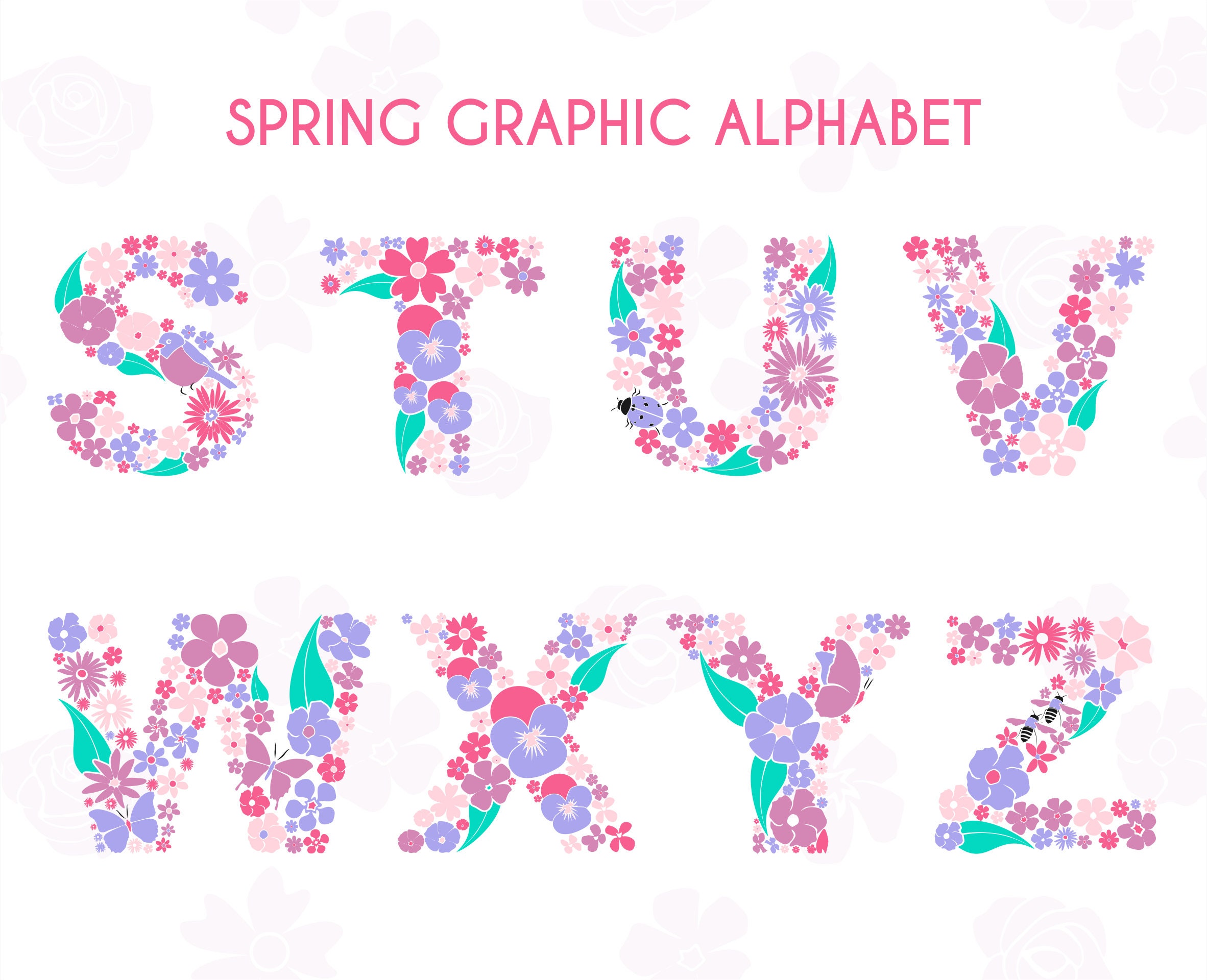 Floral PNG Vivid Alphabet Letters. Blooming Clipart Alpha Set ...