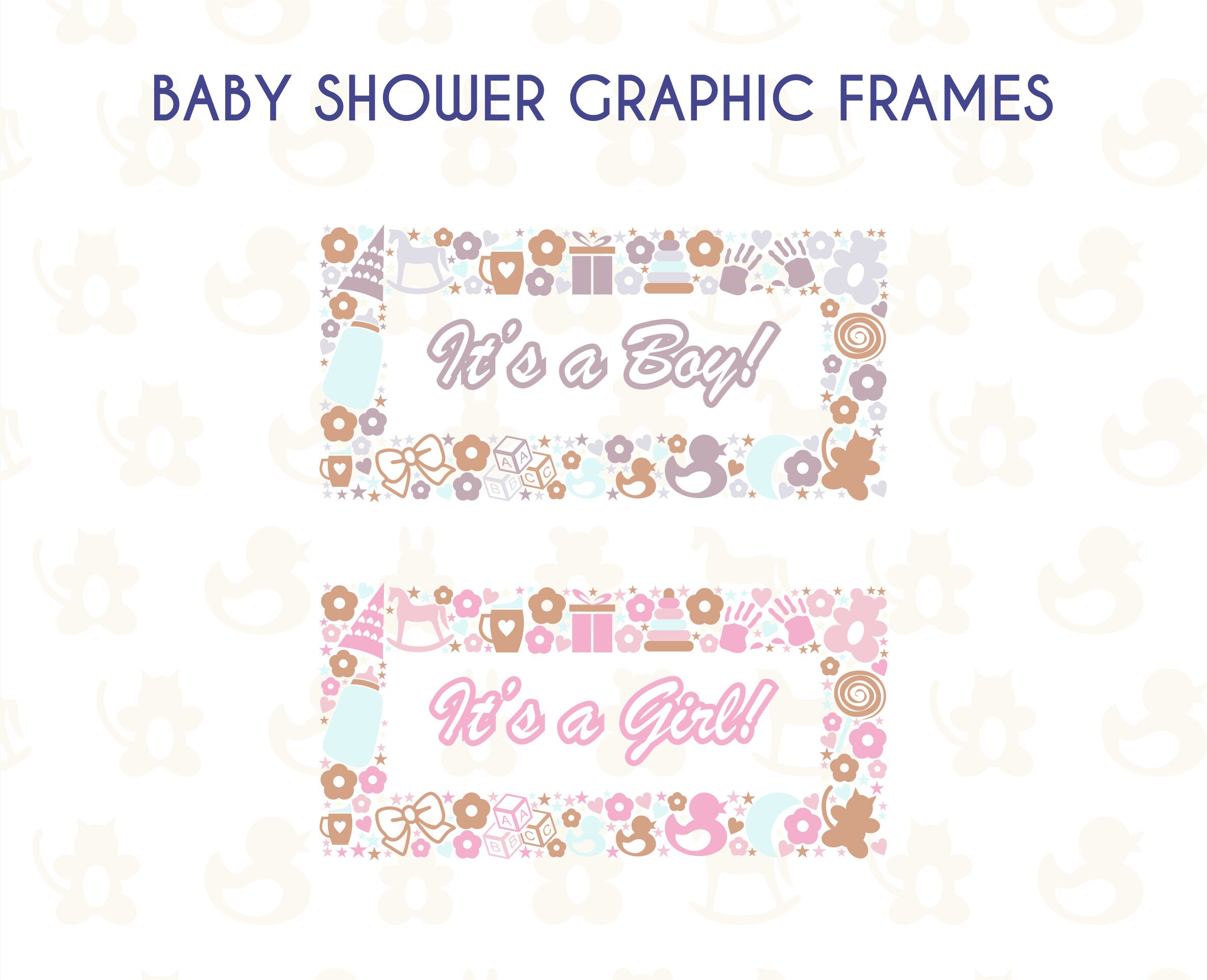 Tiny Treasures Girl Baby Shower Digital Frames. Delightful Nursery PNG ...