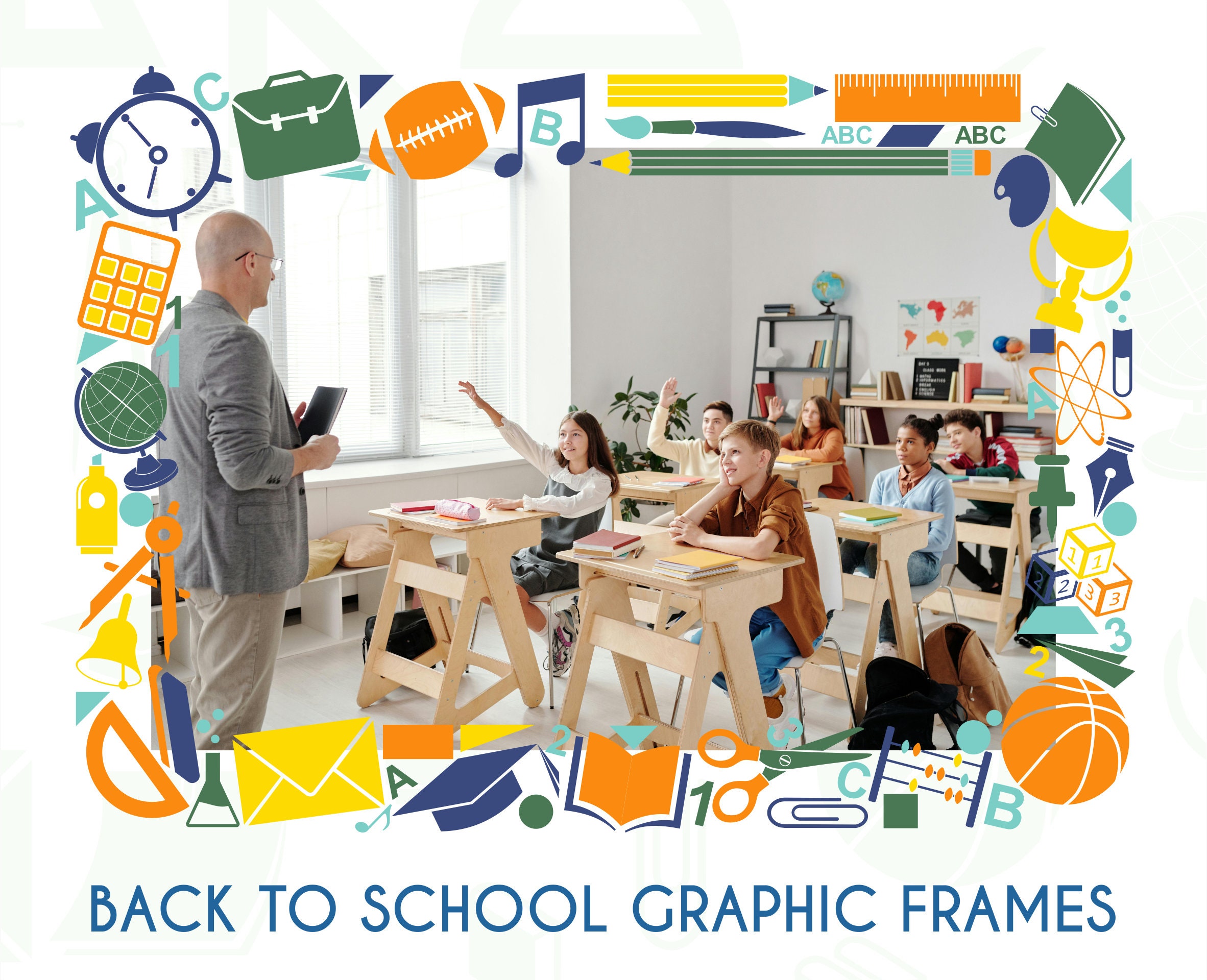 Kindergarten Teacher Digital Frames. Colorful School Graphic Elements ...