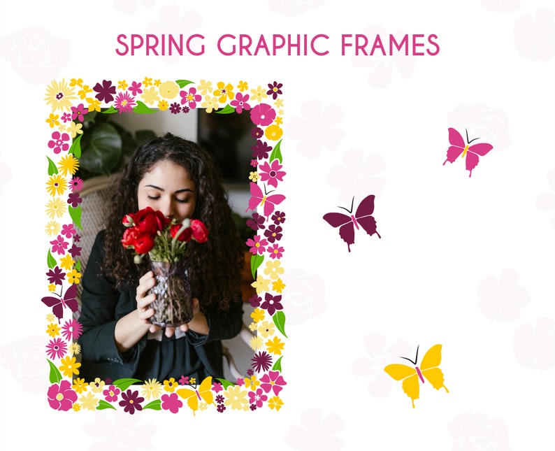Spring Colorful PNG Floral Photo Framing. Cute Happy Digital Flower ...
