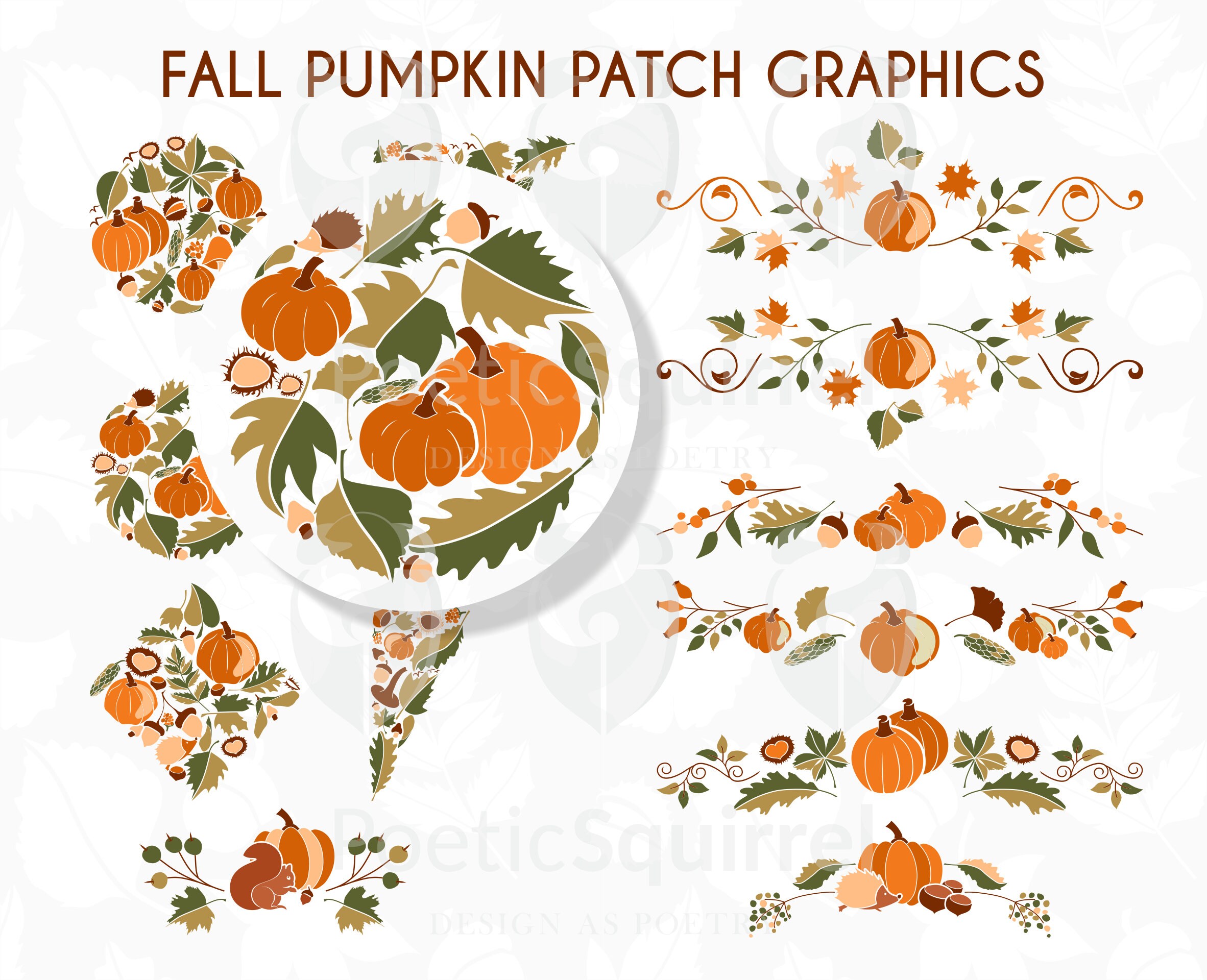 Autumn Pumpkin Clip Art Decoration. Decorative Pumpkin Graphic - Etsy