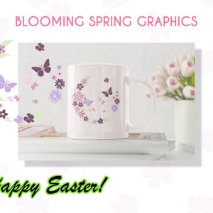 Spring Elements Clipart. Flowers, Bees, and Butterflies Graphic Circles ...