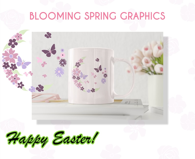 Spring Elements Clipart. Flowers, Bees, and Butterflies Graphic Circles ...